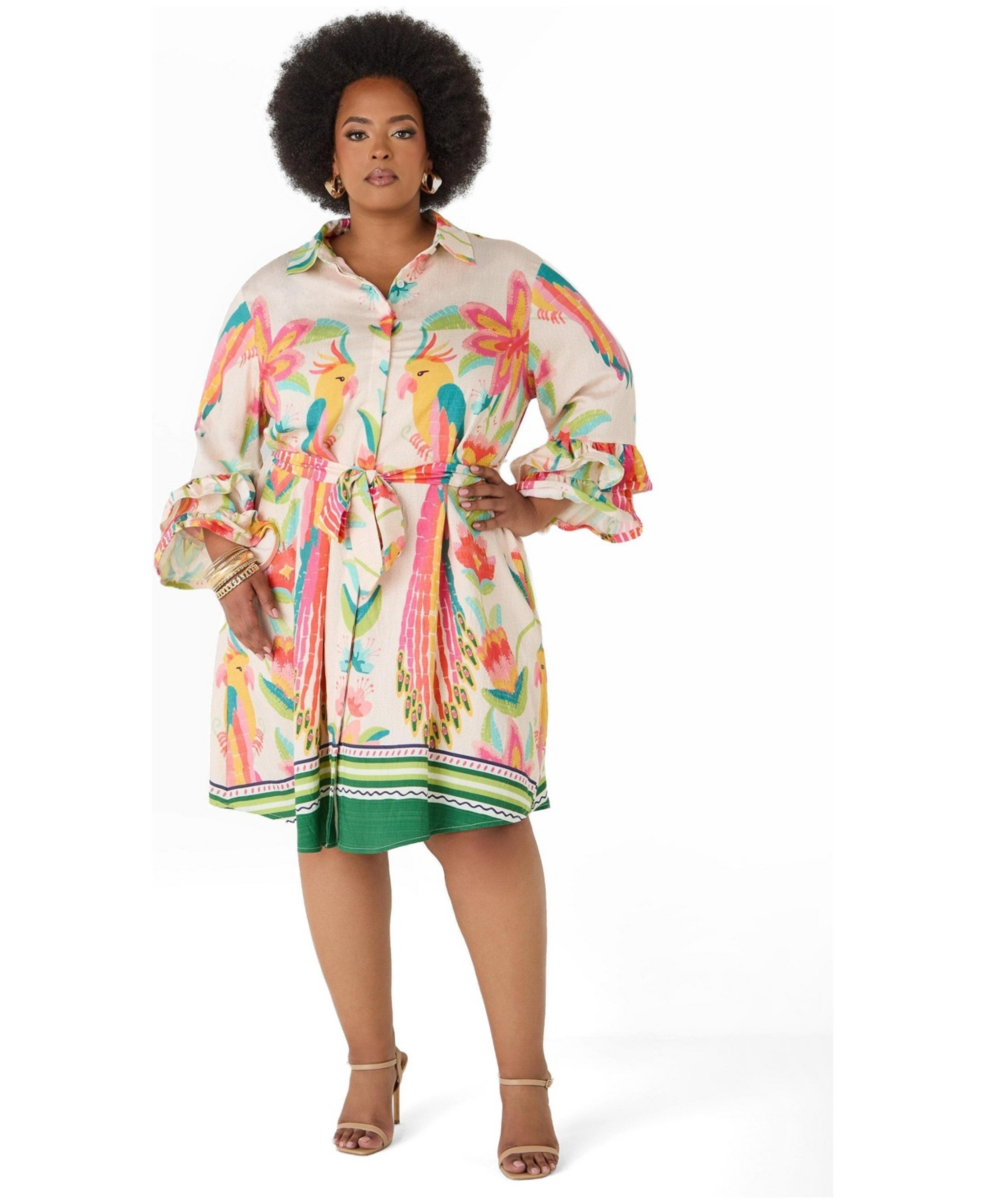 Click here for Ashley Stewart Womens Ruffled Parrot Print Shirtdr... prices