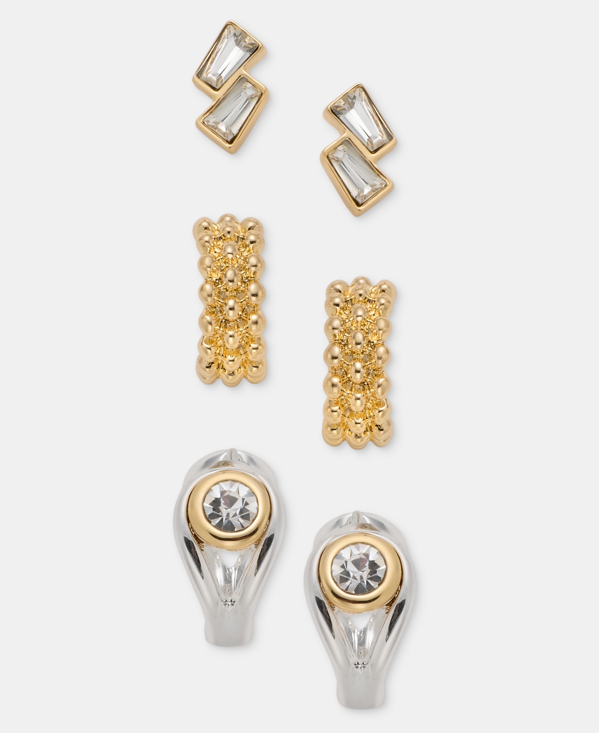 Click here for Anne Klein Baguette  Textured & Stone Earrings  3-... prices