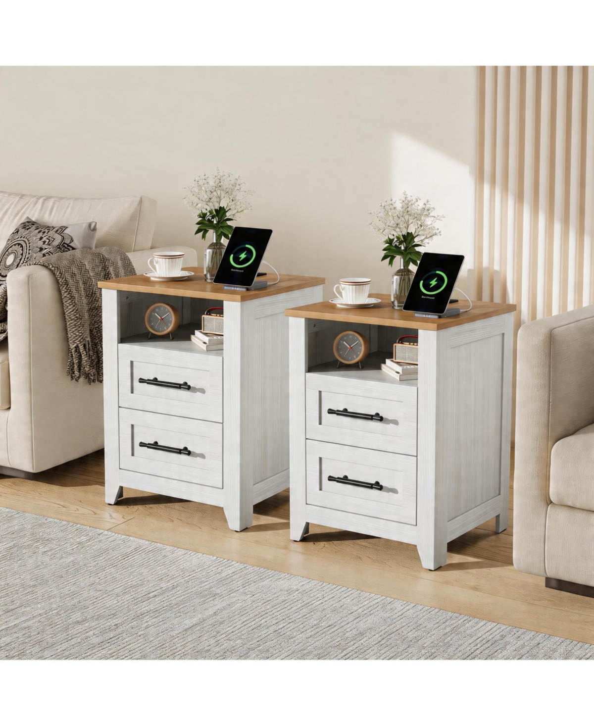 Click here for gaomon Set of 2 Farmhouse Nightstand with Charging... prices