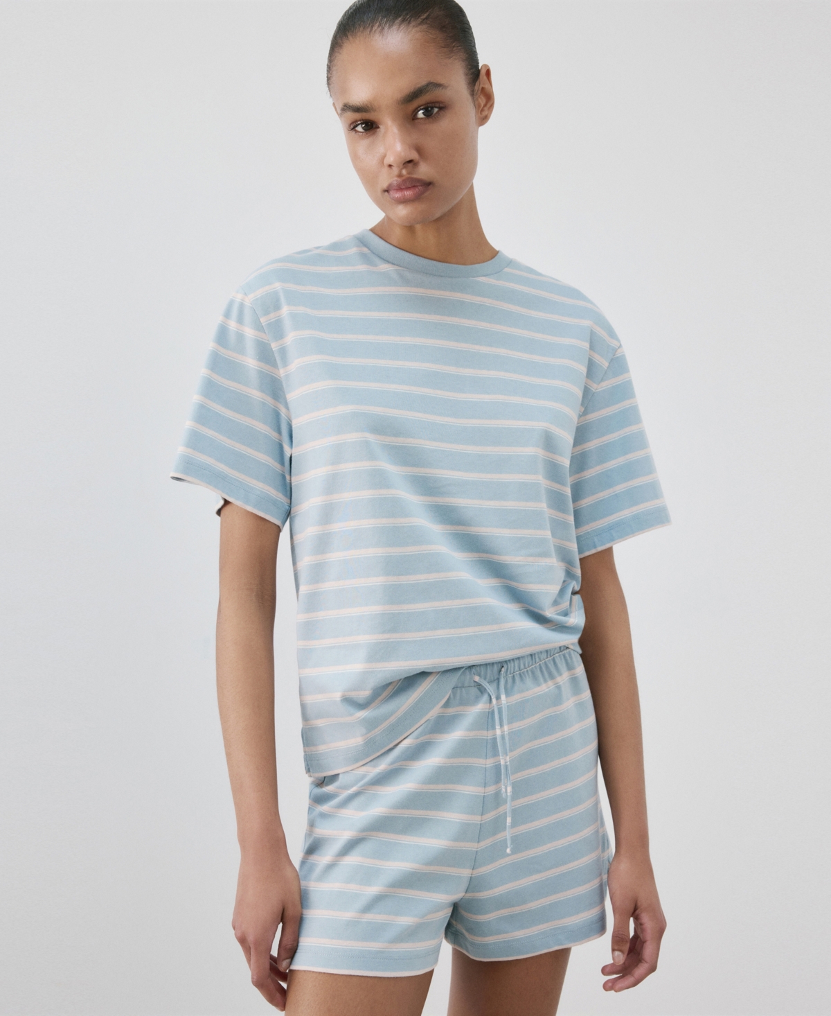 Click here for Mango Womens Striped Cotton Pajama T-Shirt - Blue prices