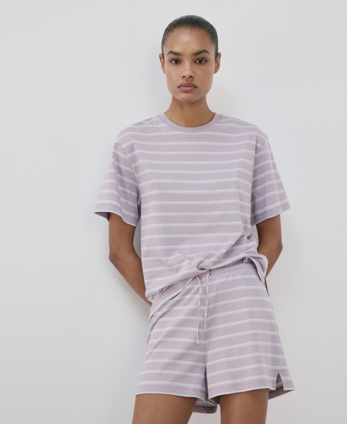 Click here for Mango Womens Striped Cotton Pajama T-Shirt - Purpl... prices