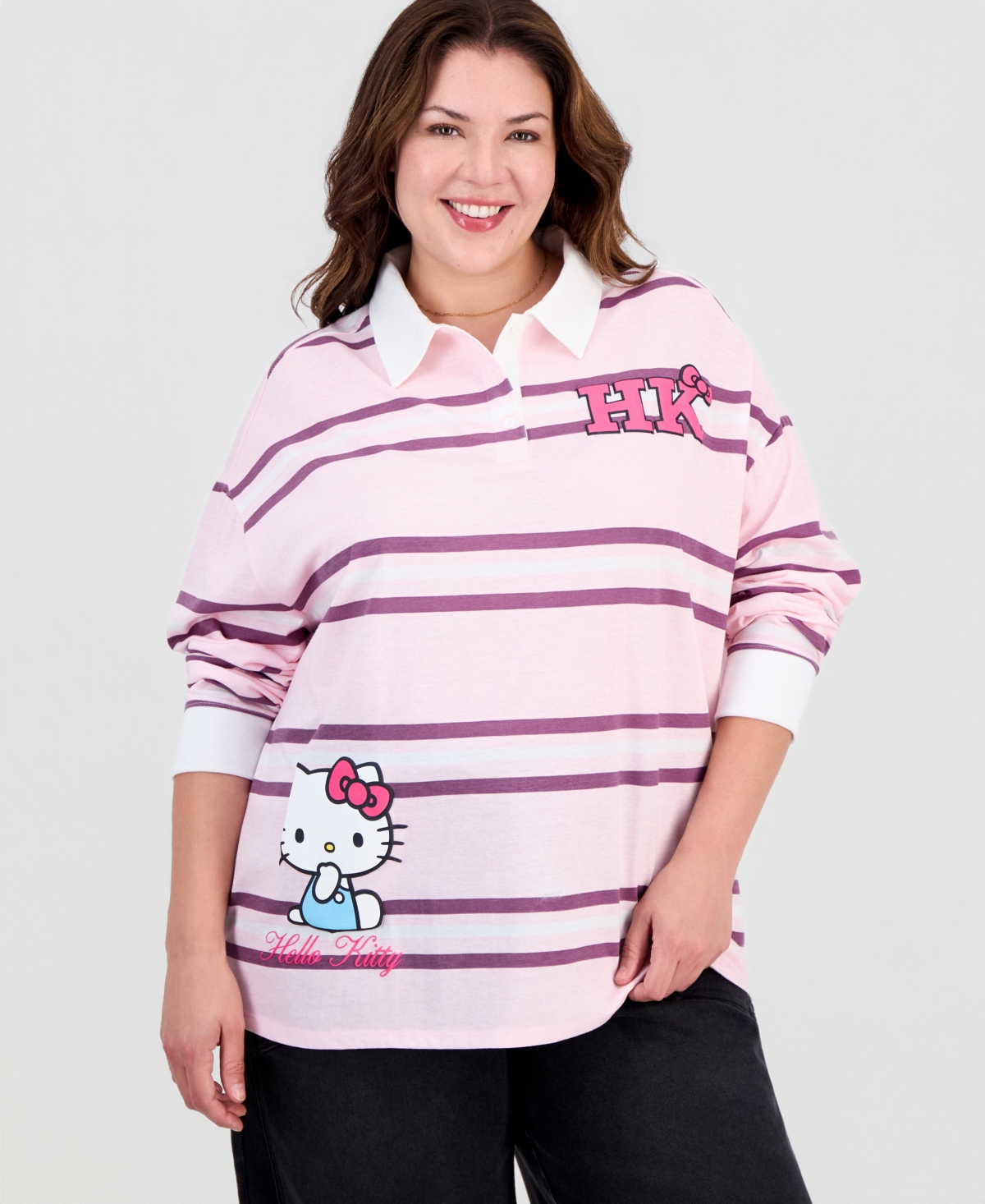 Click here for Love Tribe Trendy Plus Size Hello Kitty Striped Ru... prices
