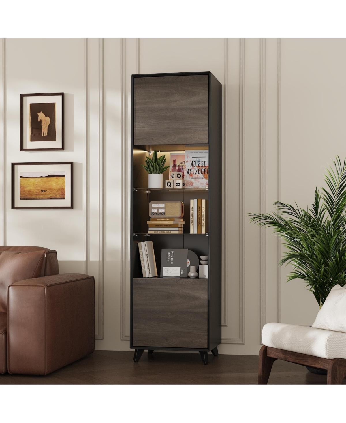 Click here for Homsee Tall Bookcase with Glass Doors and Led Ligh... prices