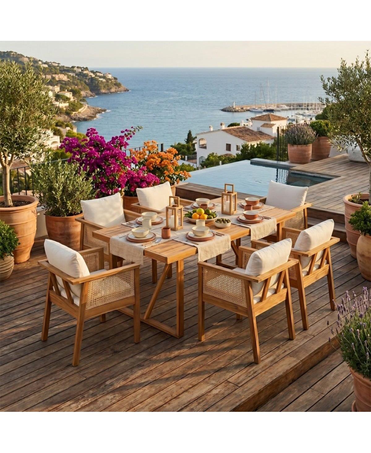 Click here for Asagikoiai 7-Piece Acacia Wood Outdoor Dining Set... prices
