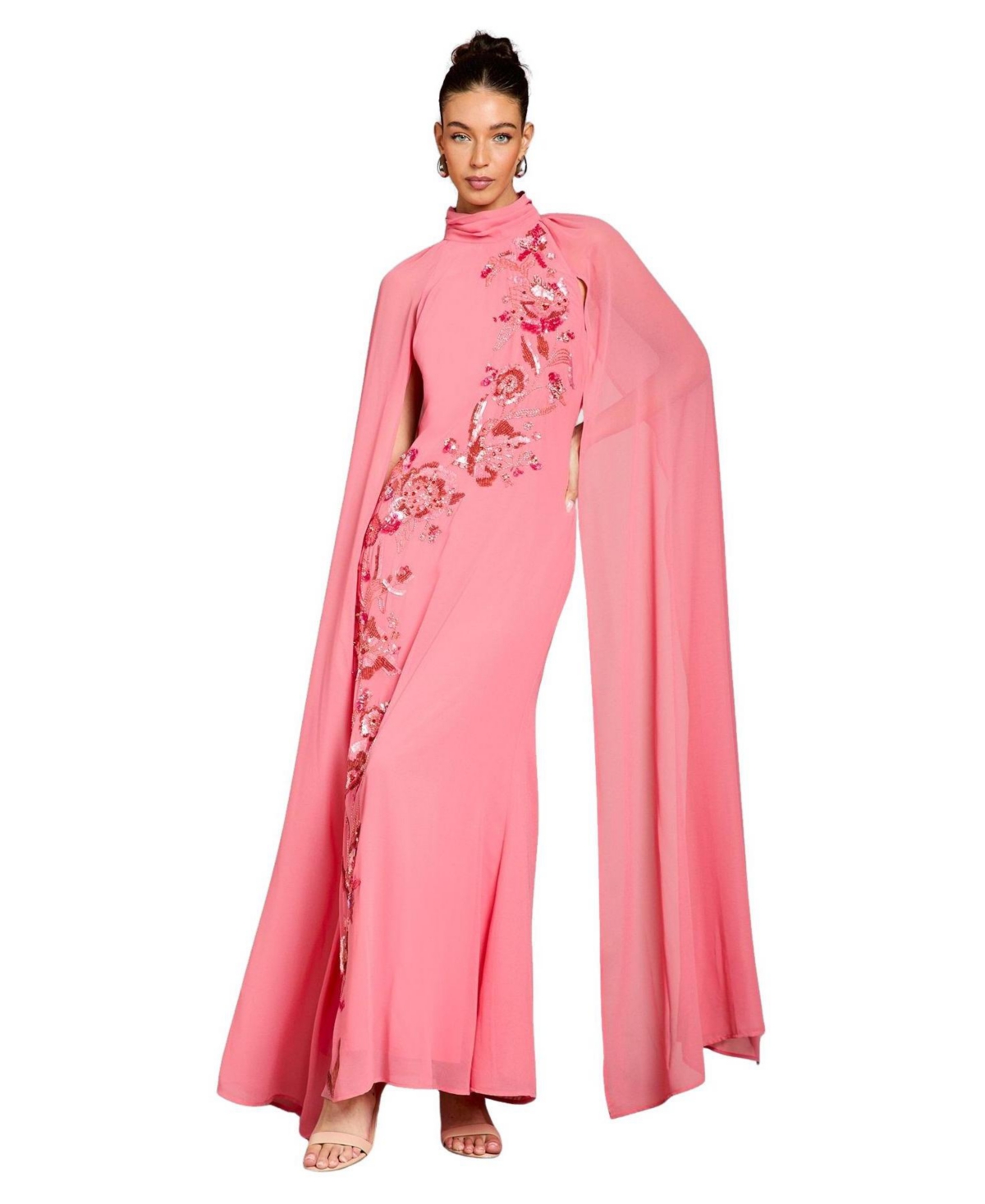 Click here for Coast Womens Floral Cape Maxi Dress - Coral prices