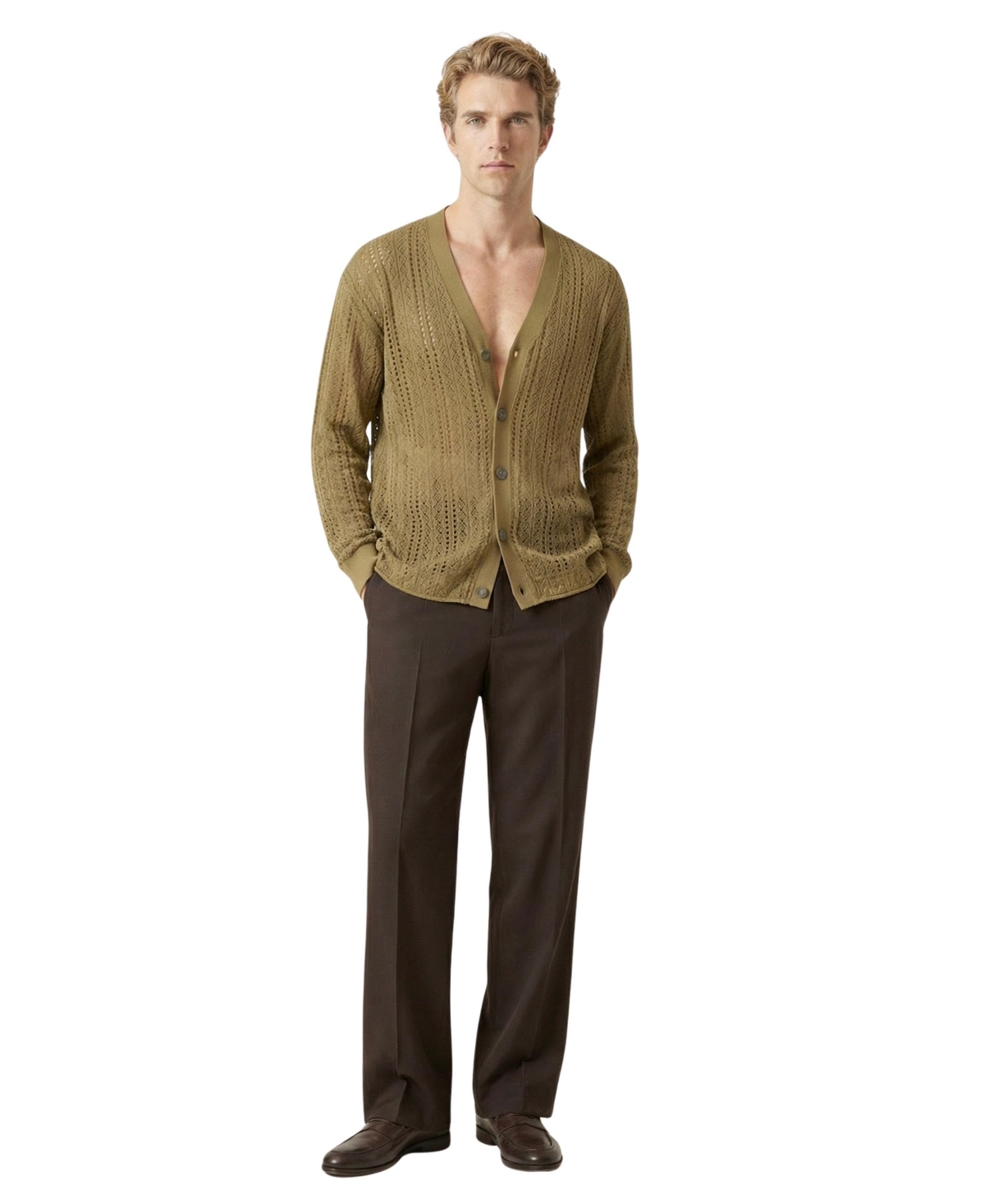 Click here for Modenaire Mens Open-Knit V-Neck Cardigan Sweater -... prices