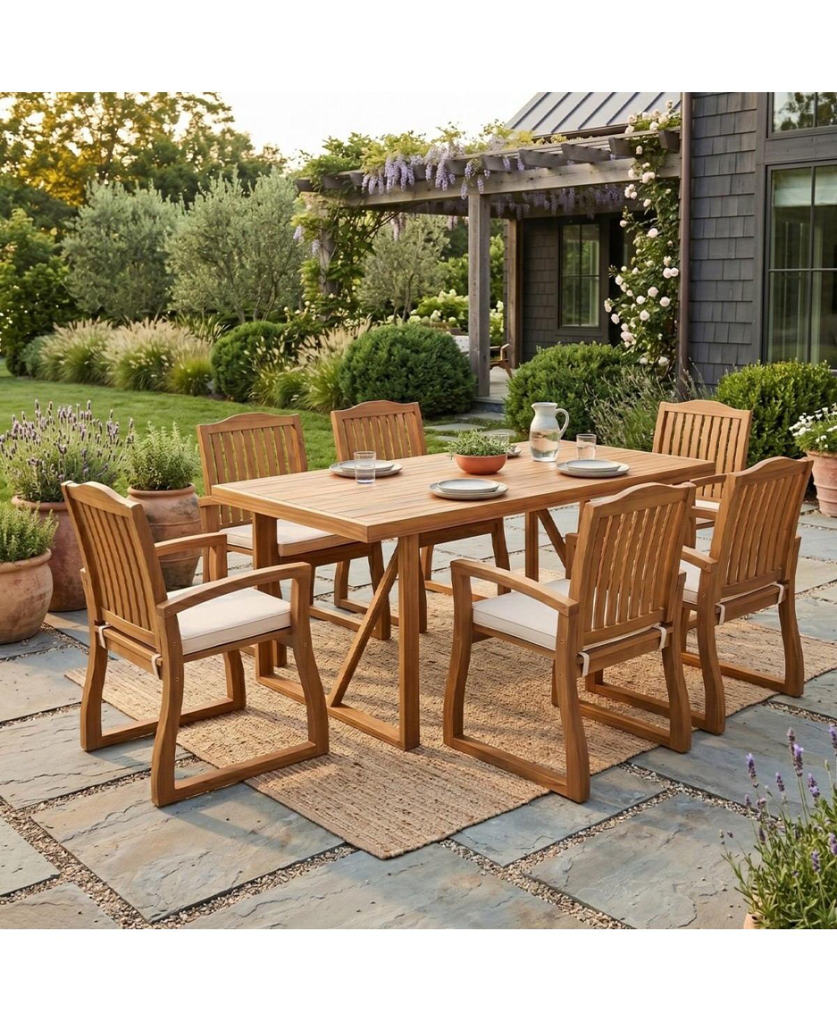 Click here for Asagikoiai 7-Piece Acacia Wood Outdoor Dining Set... prices