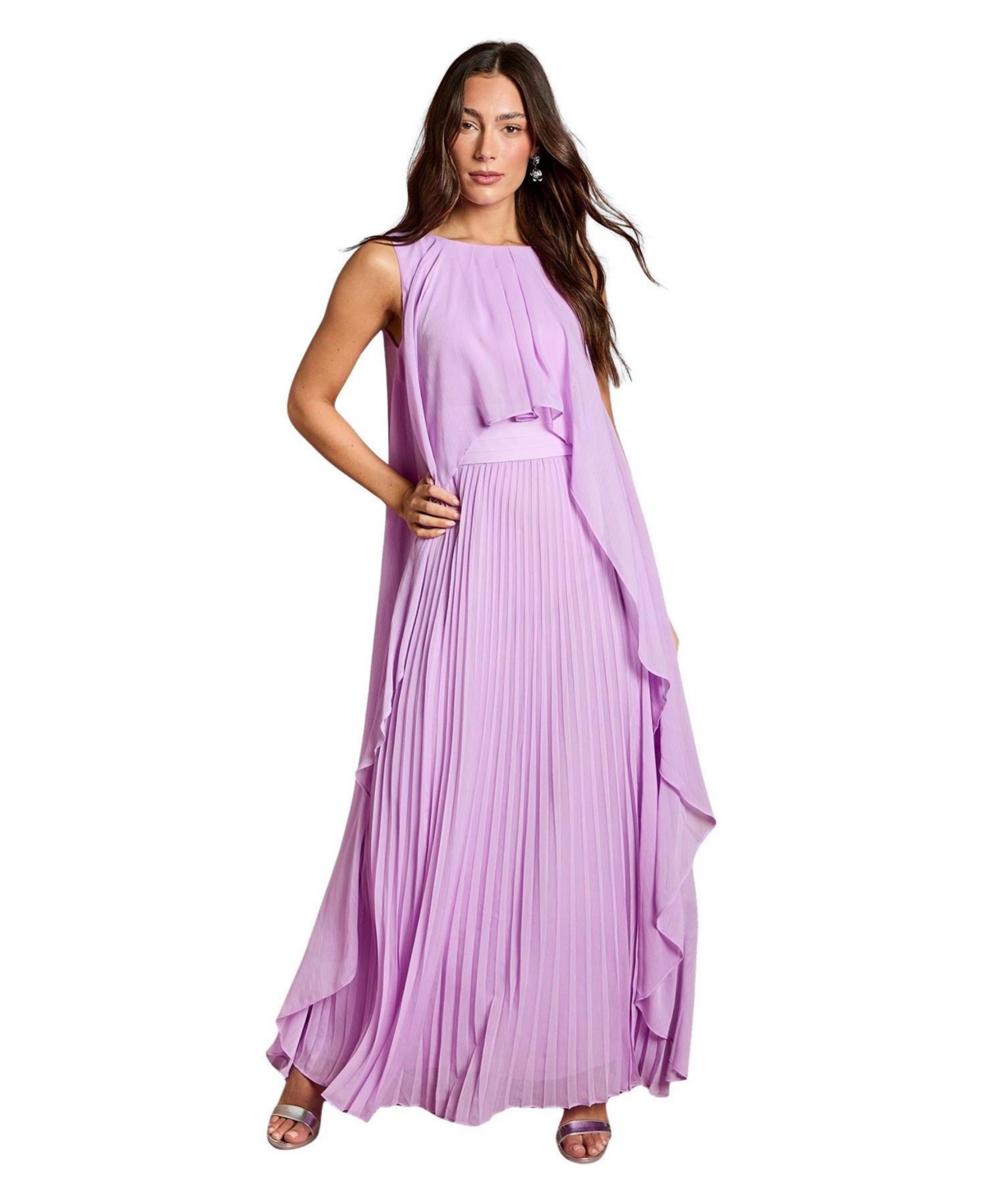 Click here for Coast Womens Cape Sleeve Pleated Maxi Dress - Purp... prices
