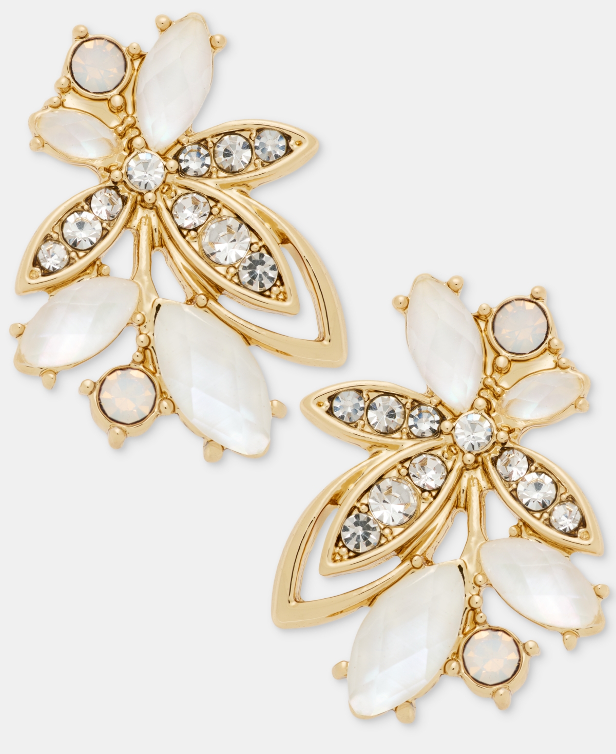 Click here for Lonna & Lilly Pave Stone Leaf Stud Earrings - Whit... prices