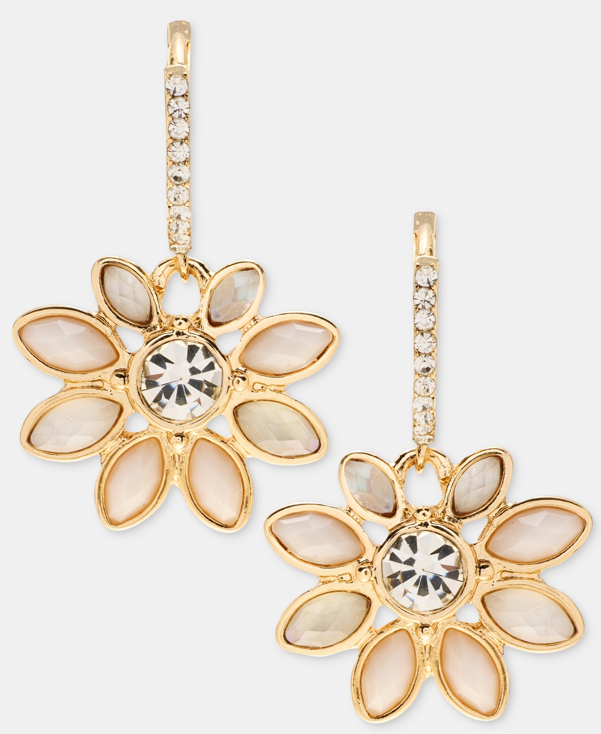 Click here for lonna & lilly Stone Flower Charm Hoop Earrings - W... prices