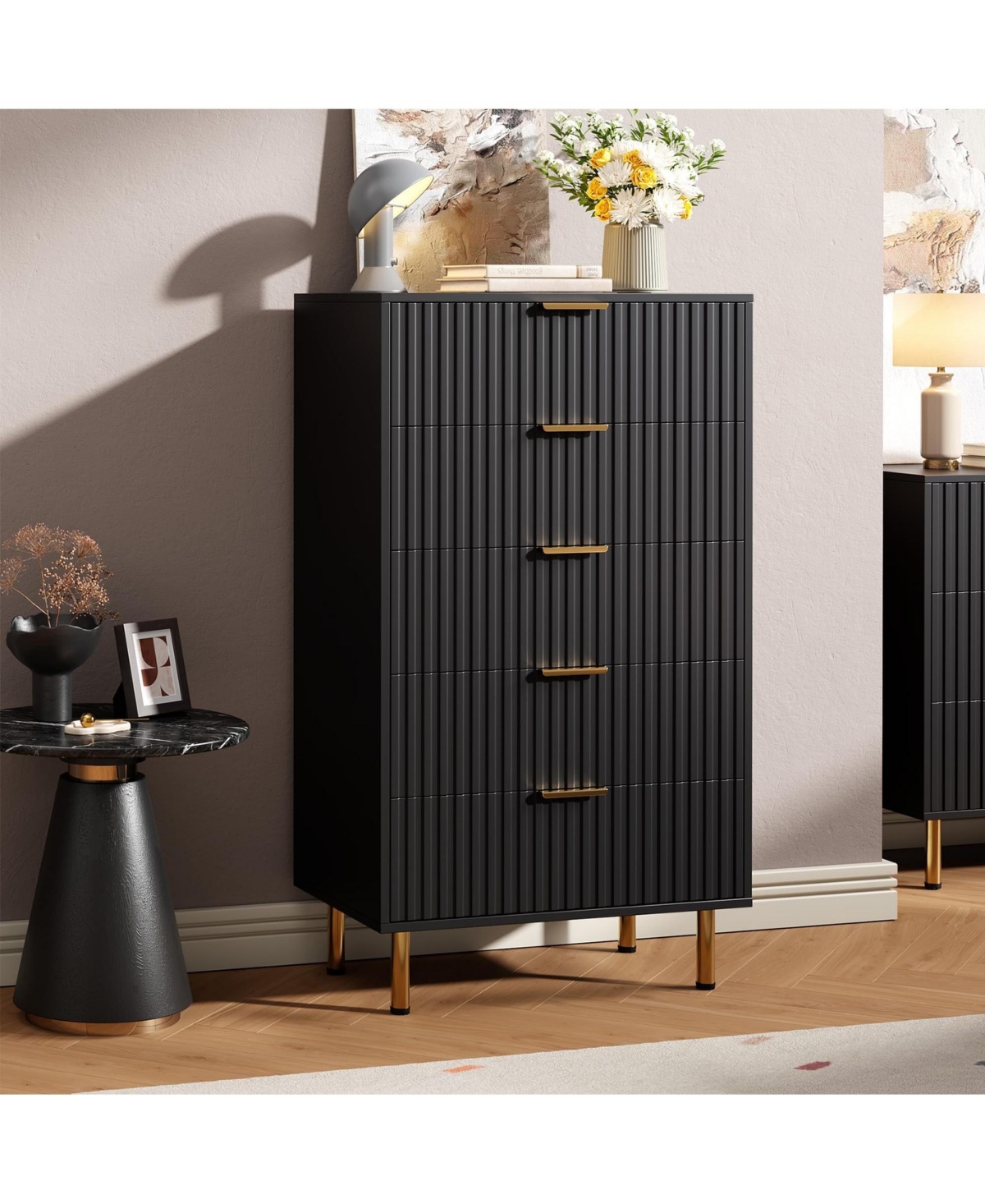 Click here for gaomon 5-Drawer Tall Dresser  Modern Fluted Wood S... prices