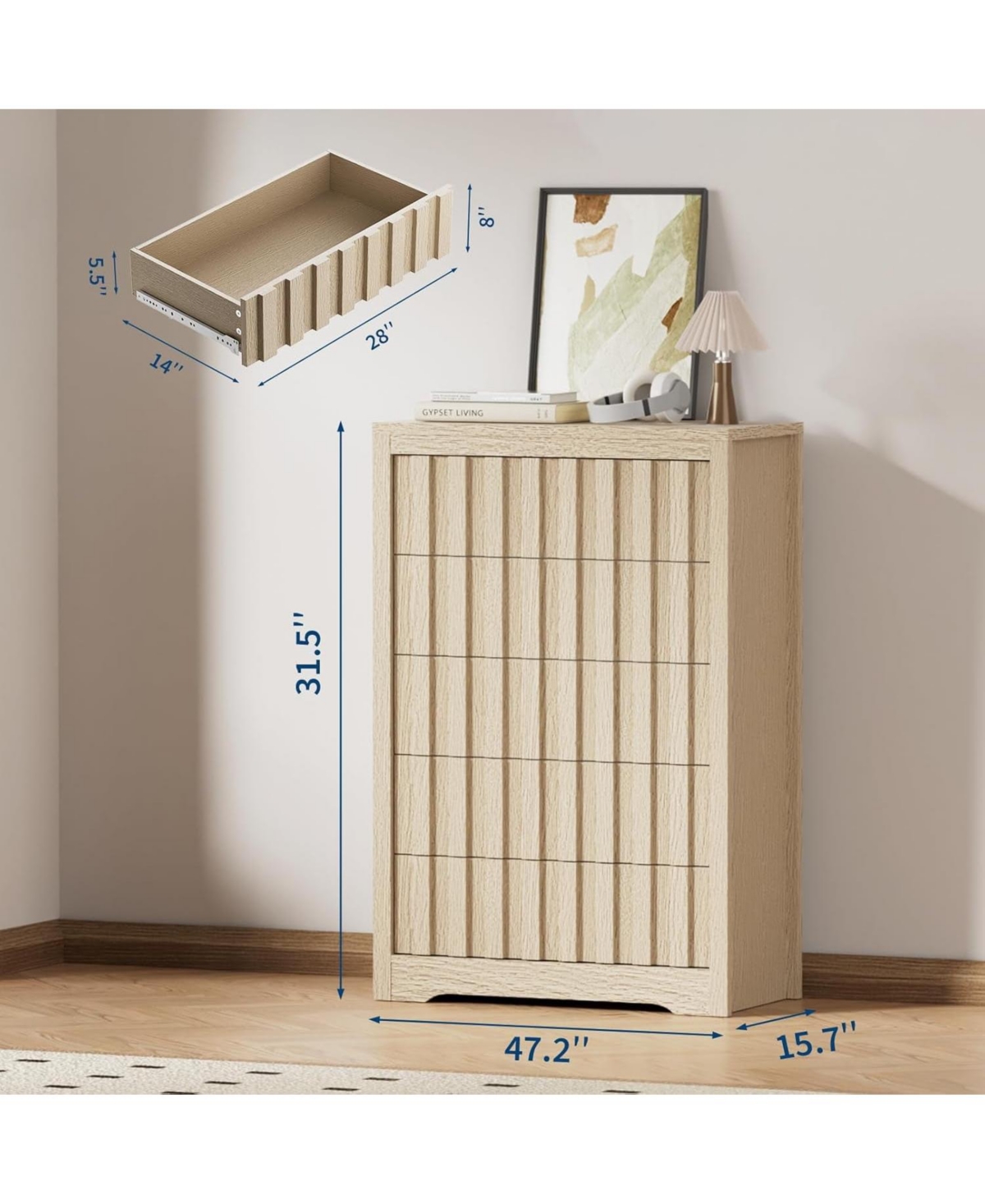 Click here for gaomon Tall Fluted 5-Drawer Dresser  Handleless Wo... prices