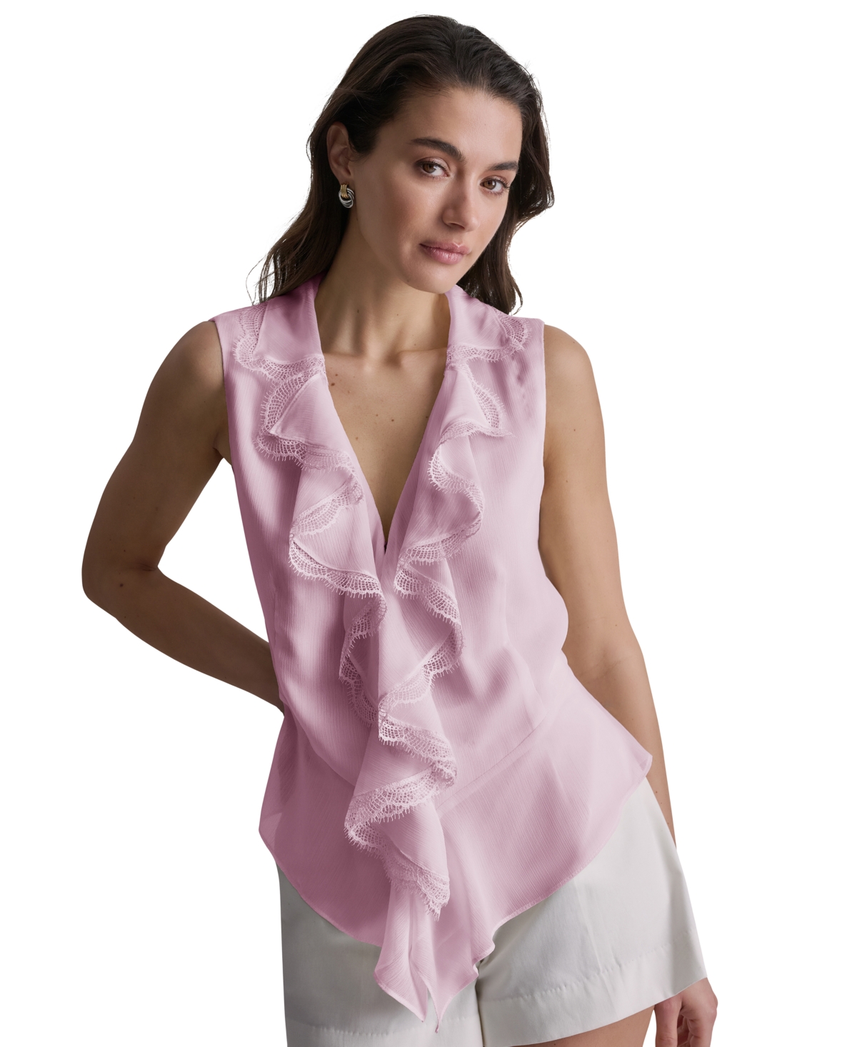 Click here for Bcbg Womens Ruffled V-Neck Sleeveless Blouse - Ros... prices