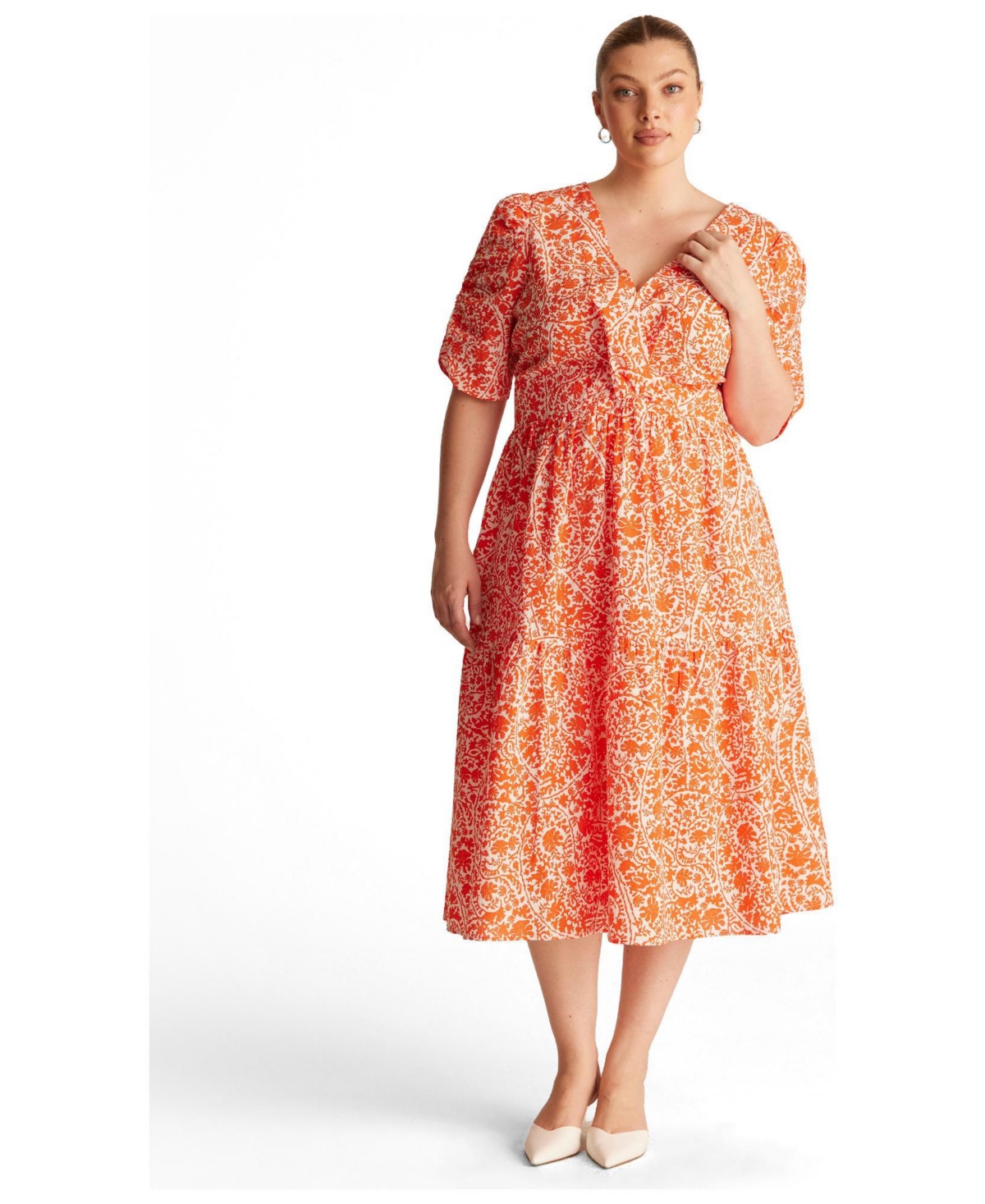 Click here for Estelle Plus Sizes Dreamaya Tiered V-neck Fit Flar... prices