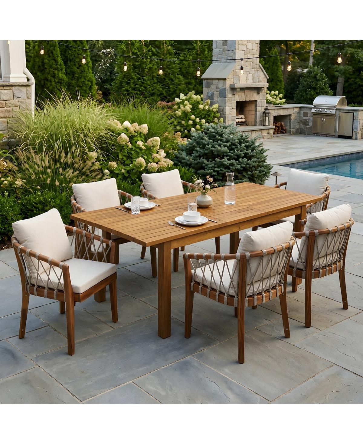 Click here for Asagikoiai 7-Piece Acacia Wood Patio Dining Set wi... prices