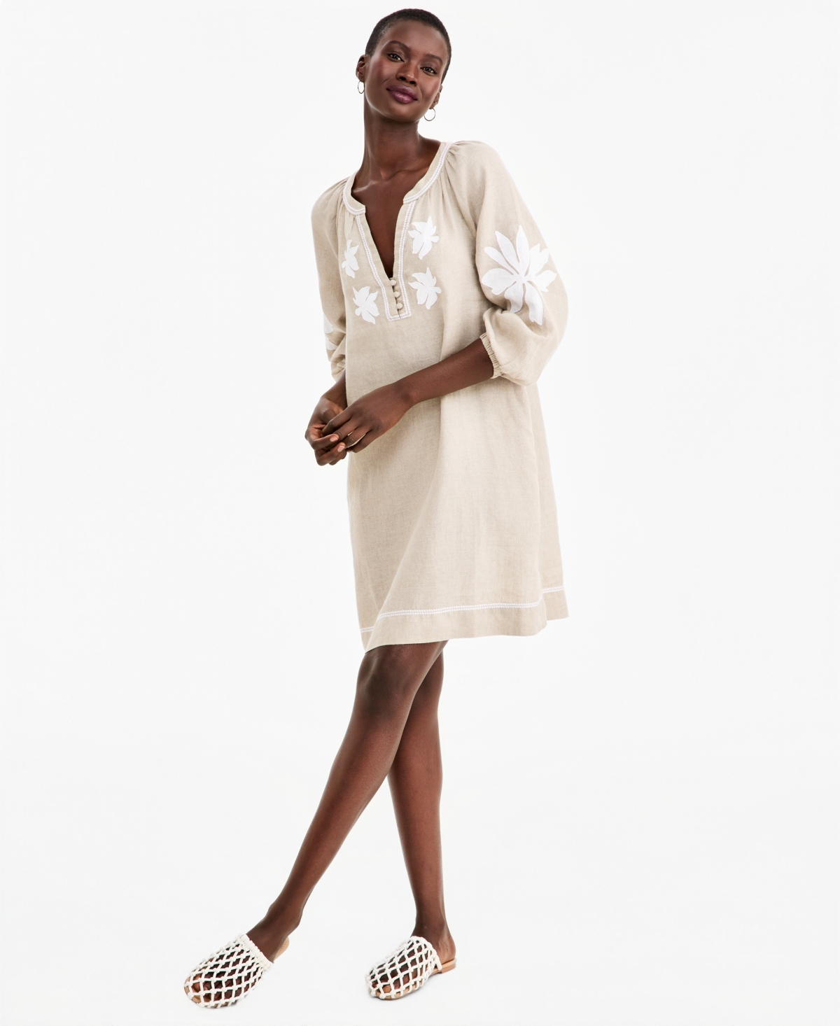 Click here for Charter Club Womens Delave Linen Applique Shift Dr... prices