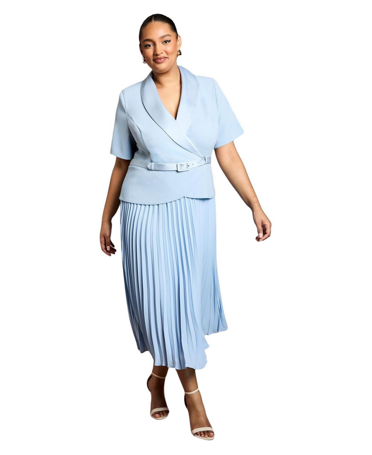 Click here for Coast Womens Wrap Pleated Skirt Midi Dress - Powde... prices