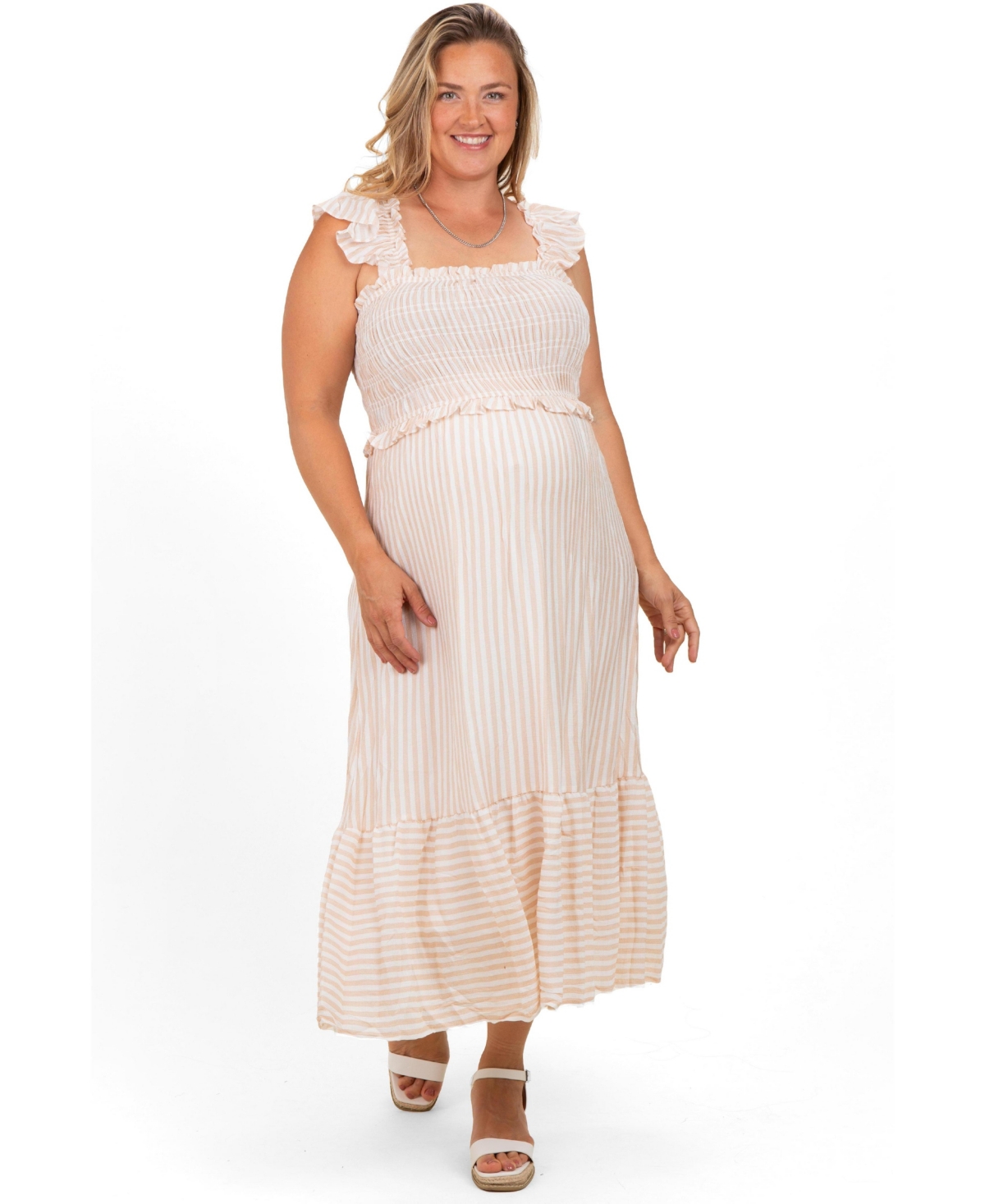 Click here for Pinkblush Plus Size Light Khaki Striped Smocked Mi... prices