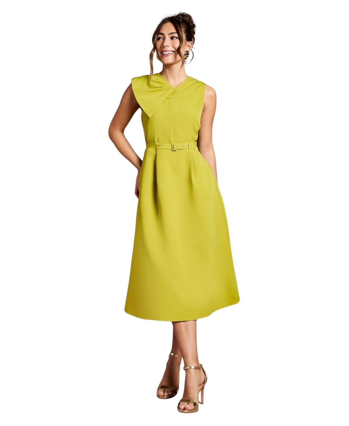 Click here for Coast Womens Bow Crepe Belted Midi Dress - Acid li... prices