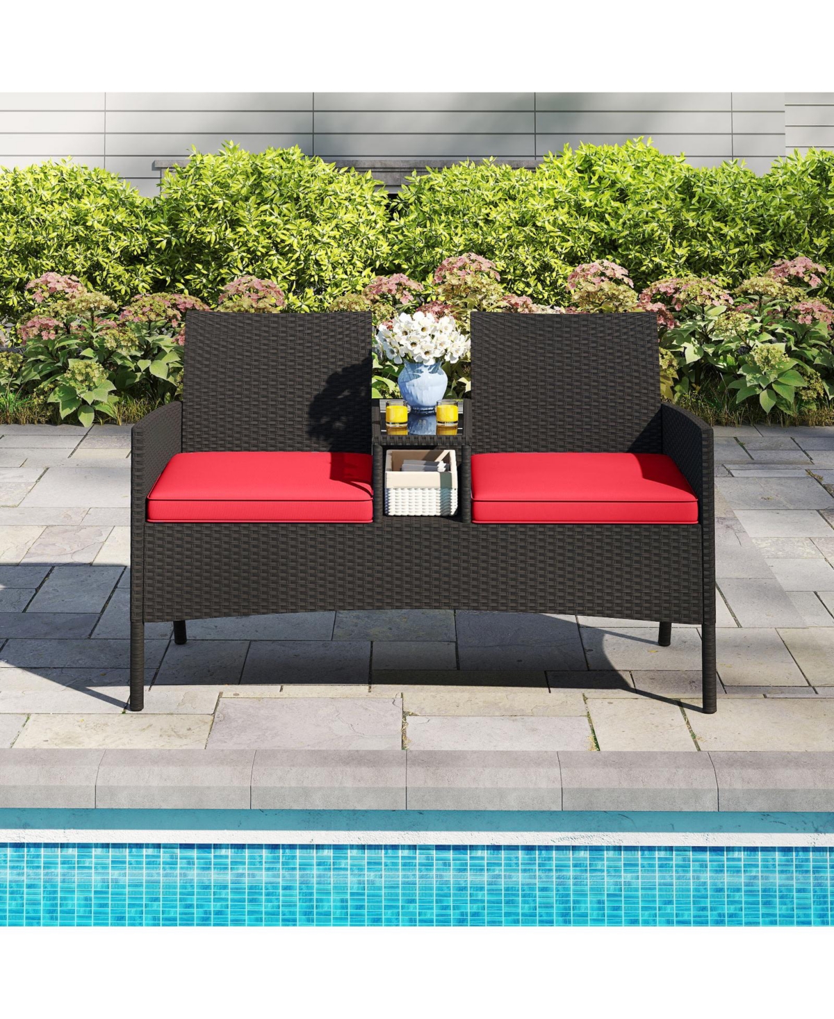 Click here for Gymax Patio Loveseat with Built-in Table Soft Cush... prices