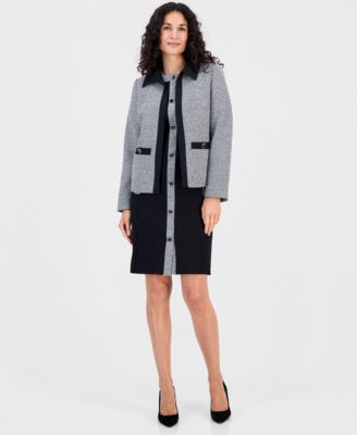 Click here for Kasper Womens Collared Tweed Combo Cardigan Tweed... prices