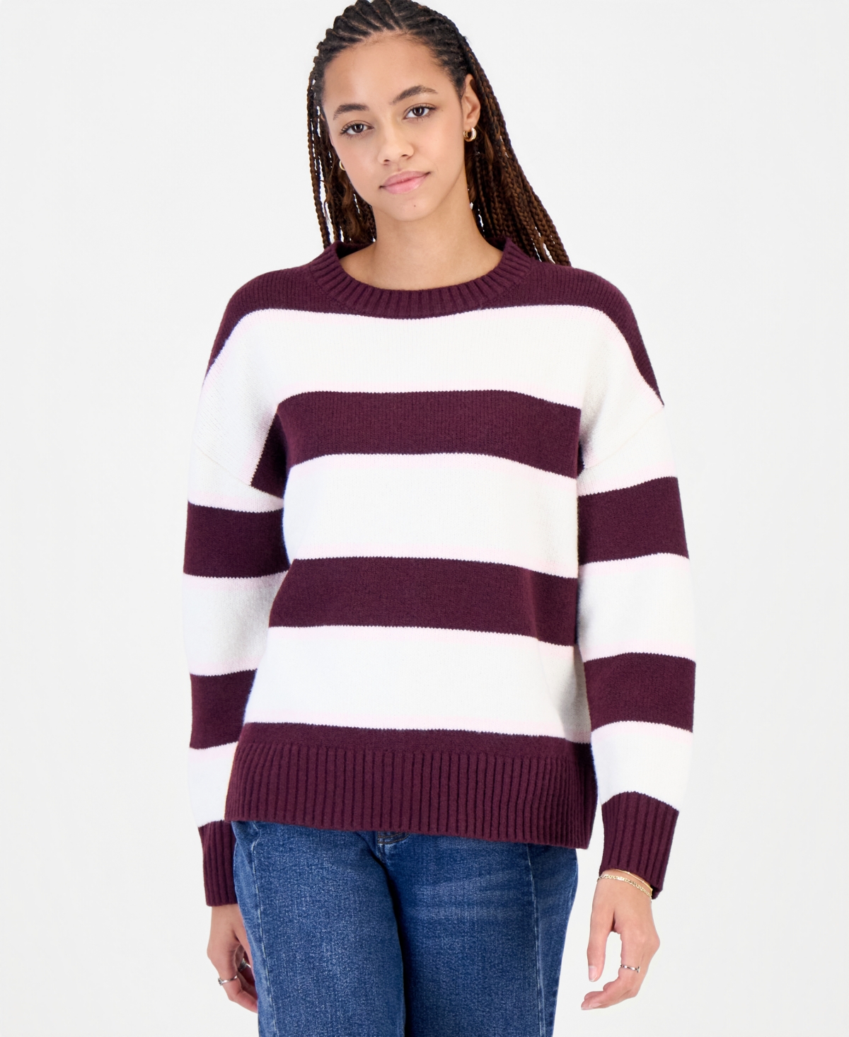 Click here for Hippie Rose Juniors Stripe Oversized Crewneck Drop... prices