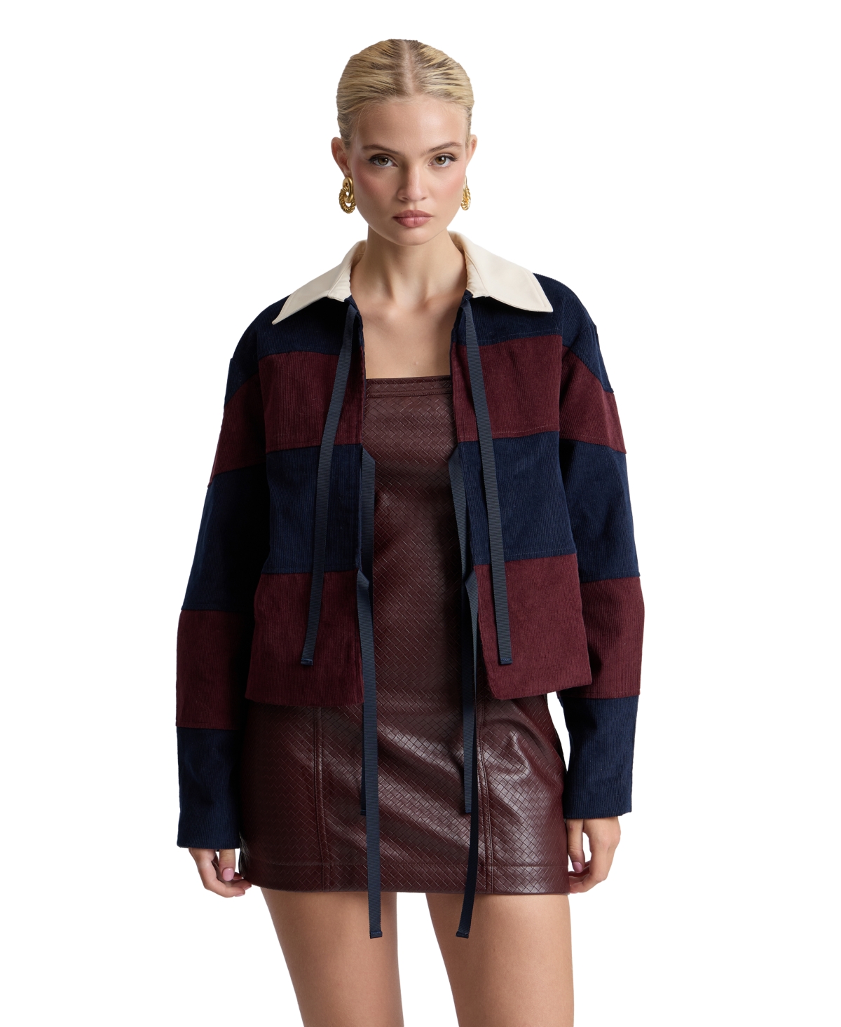 Click here for Avec Les Filles Womens Striped Rugby Front-Tie Jac... prices