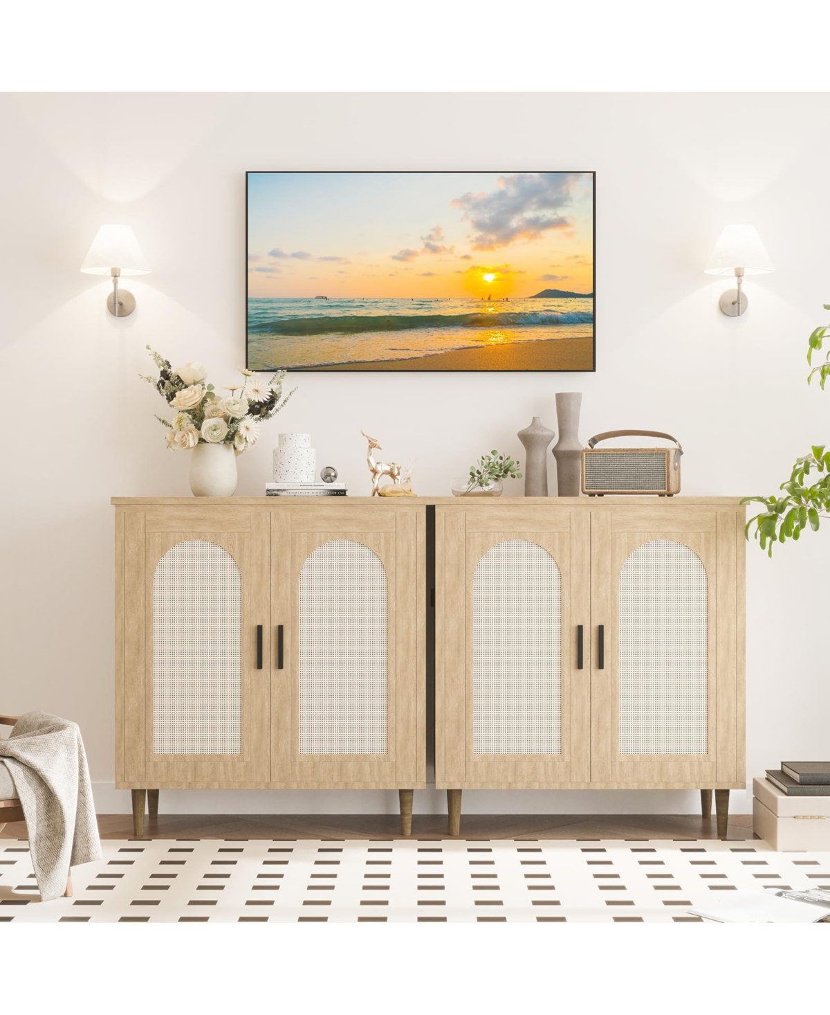 Click here for homfan 2-Piece Rattan Sideboard Cabinet with Adjus... prices