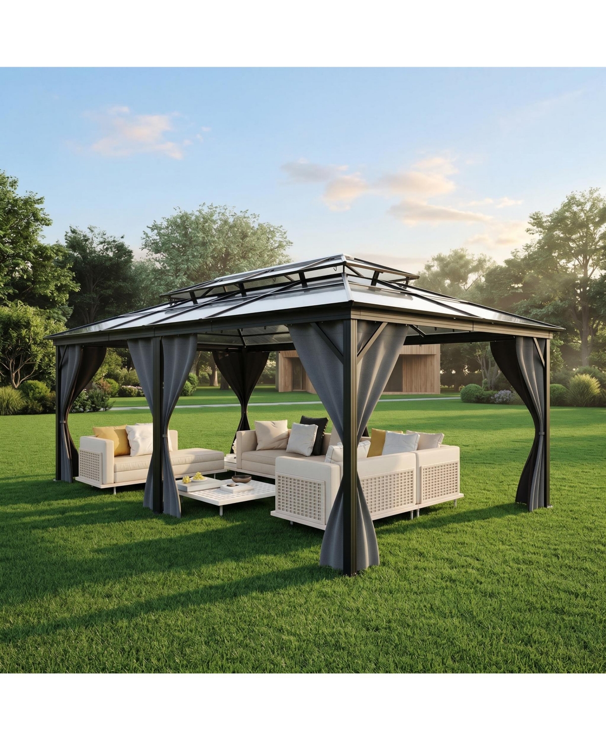 Click here for homfan 12 x 20 Ft Hardtop Gazebo with Double Roof... prices