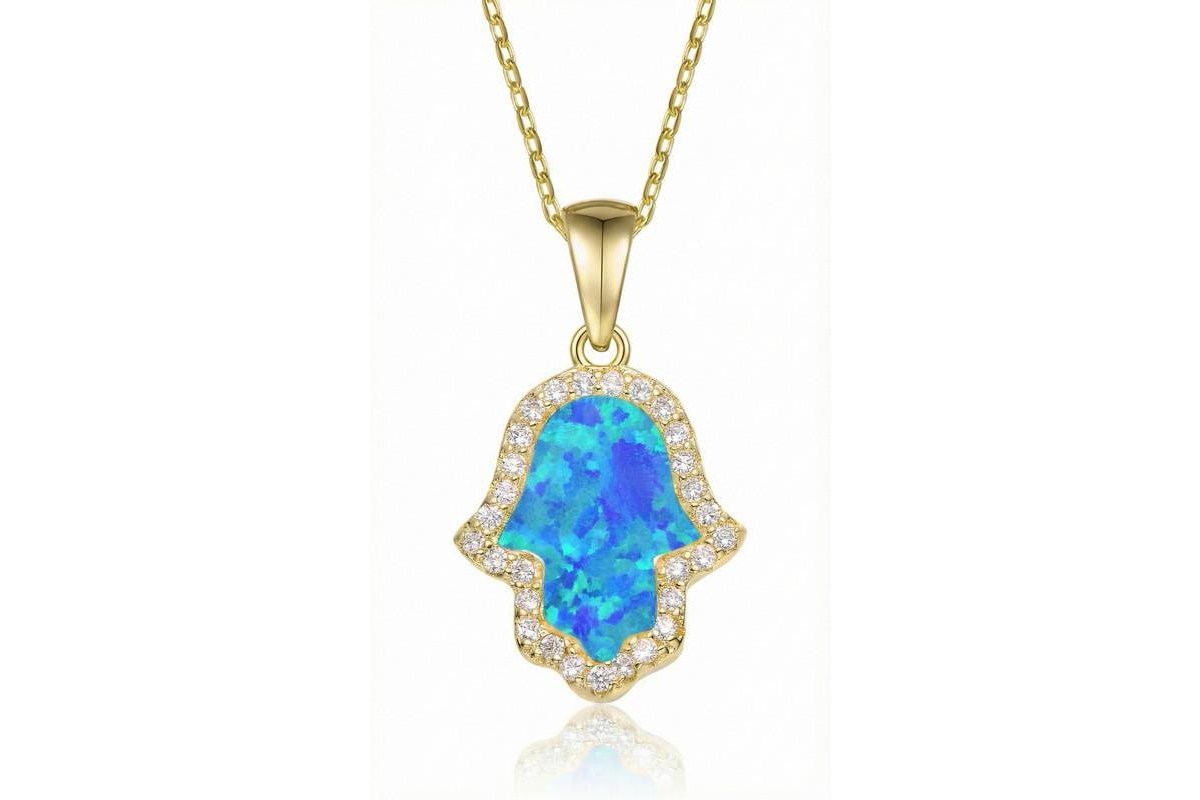 Click here for Rachel Glauber 14K Gold Plated Sparkling Hamsa Opa... prices