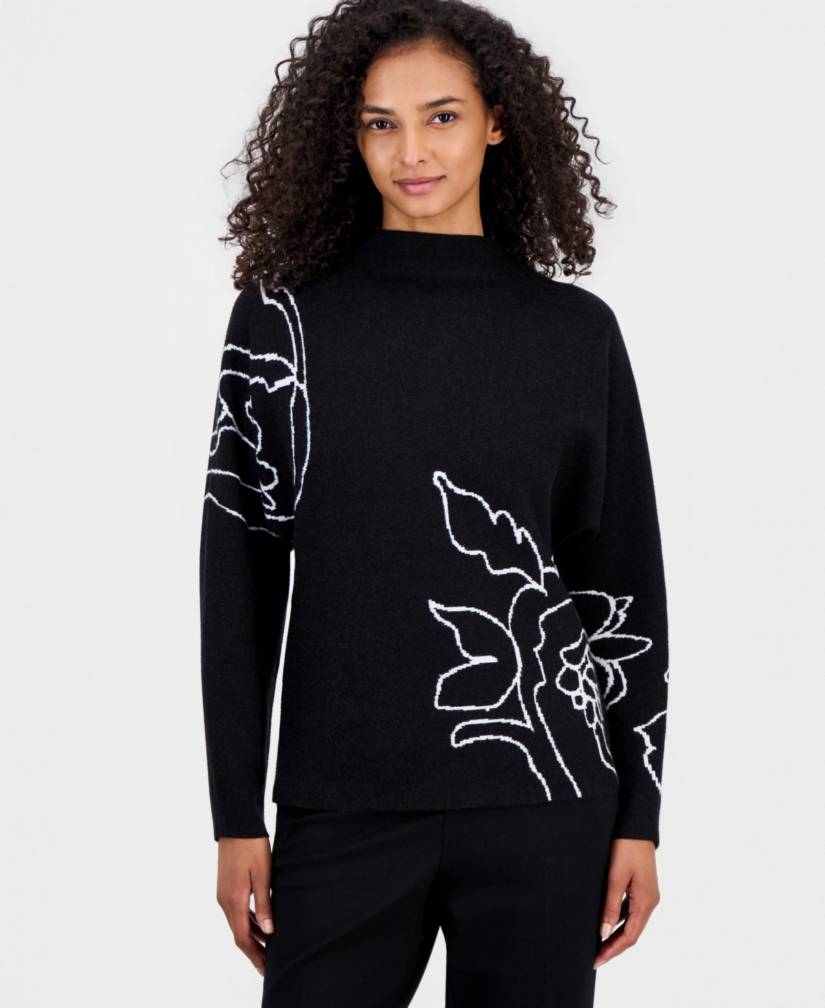 Click here for T Tahari Womens Floral-Print Dolman Funnel Neck Pu... prices