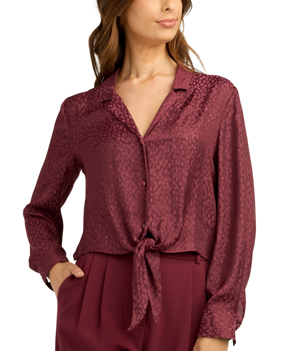 Click here for Bcx Juniors Satin Jacquard Collared Blouse - Merlo... prices