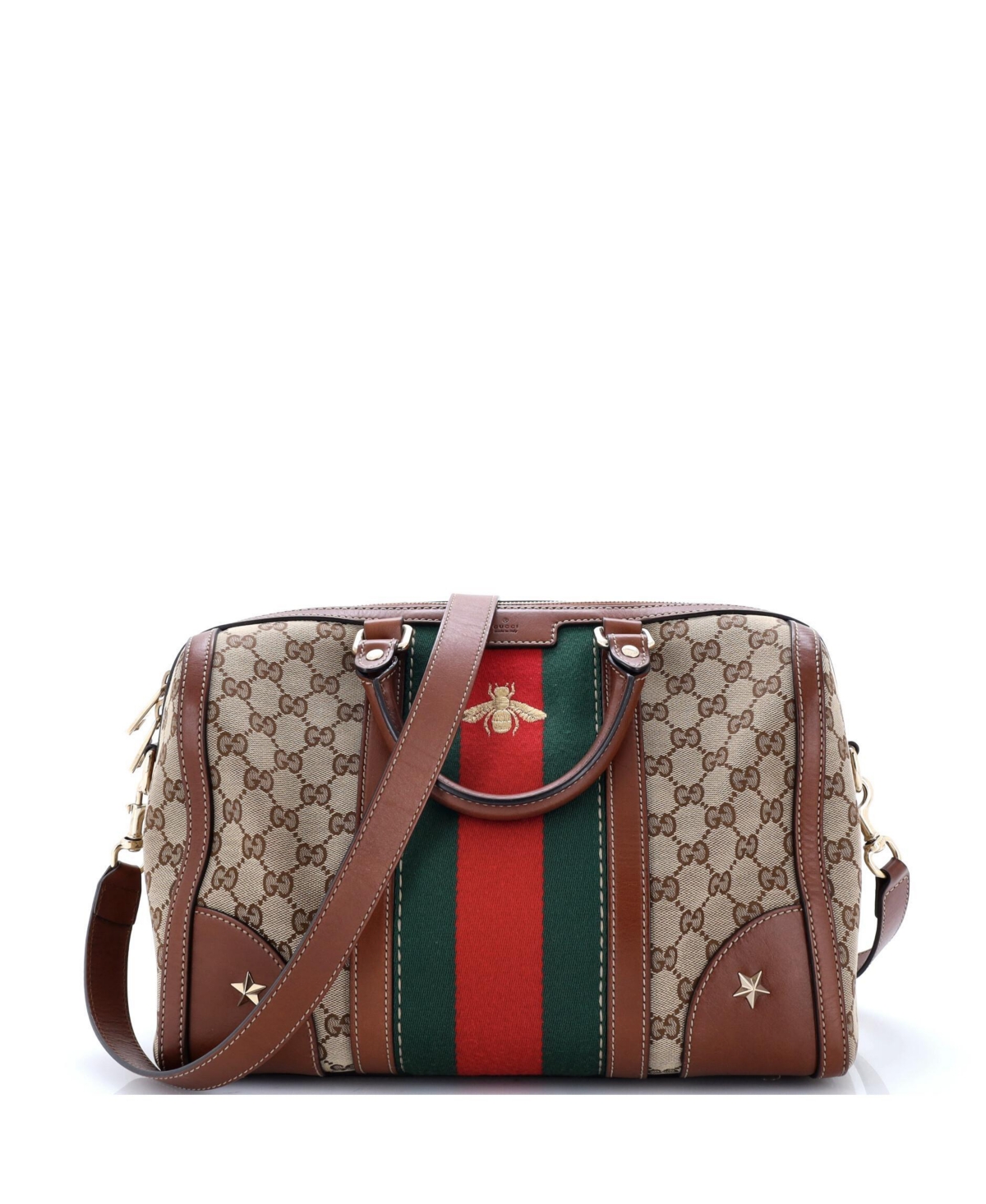 Click here for Pre-Owned Gucci Medium Vintage Bee Web Boston Bag... prices