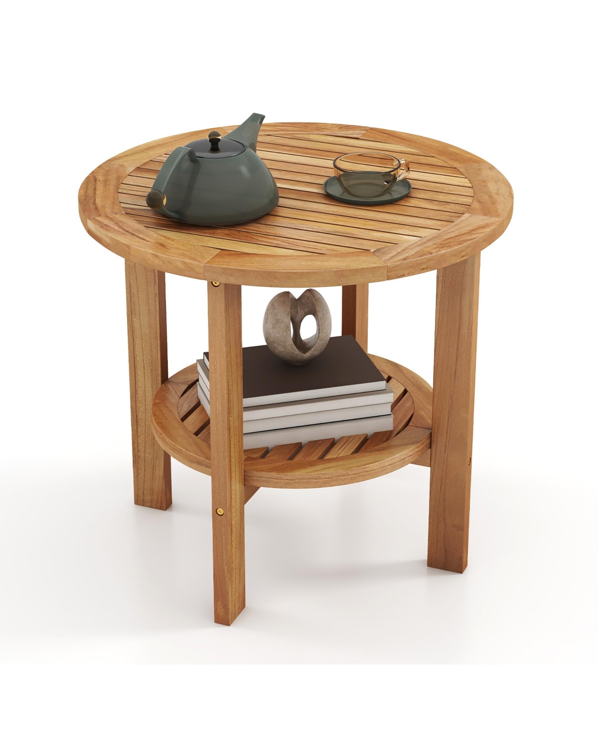 Click here for Gymax Teak Wood 2-Tier Side Table 19.5 Round Coffe... prices