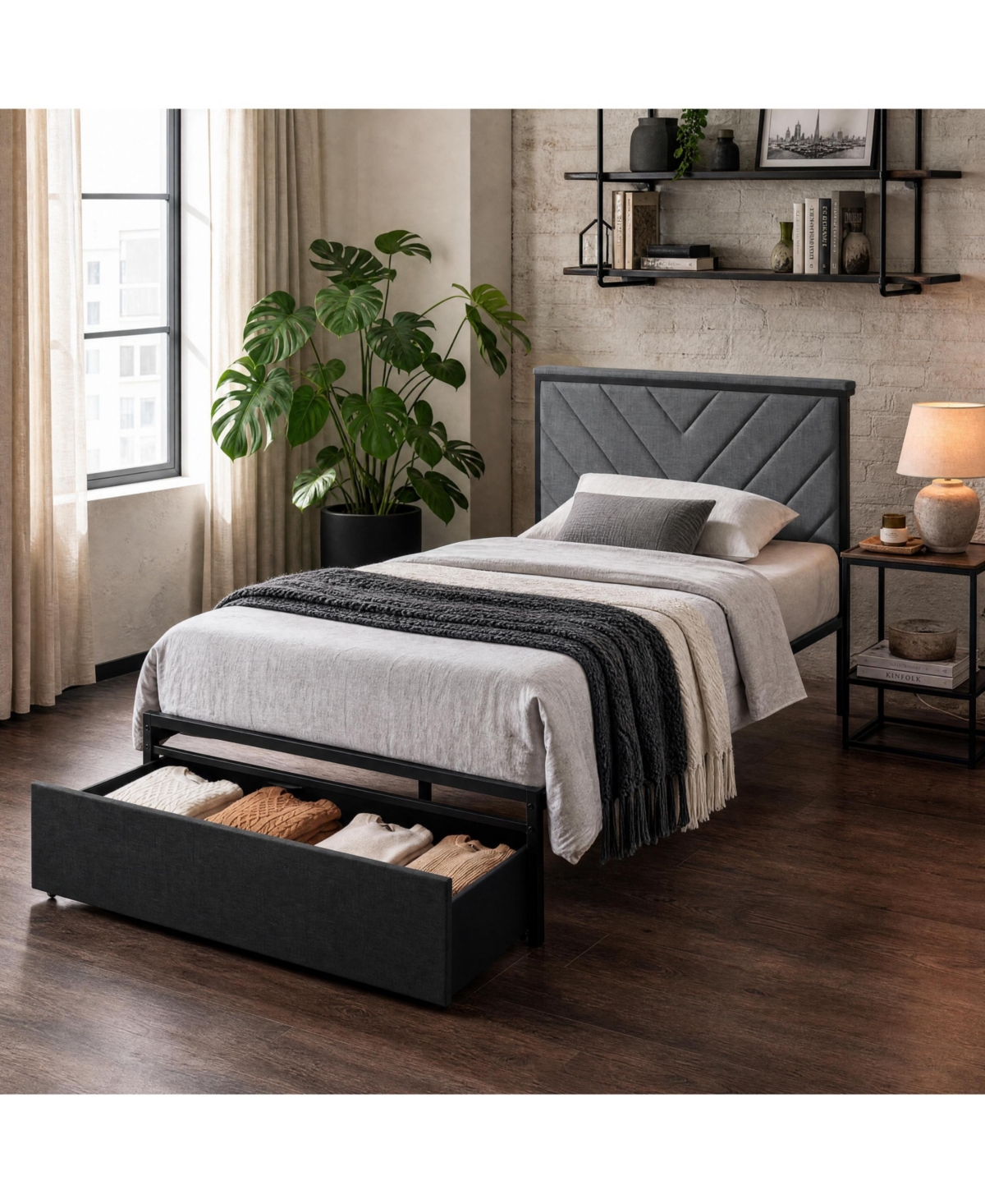 Click here for homfan Upholstered Metal Platform Bed Frame with C... prices
