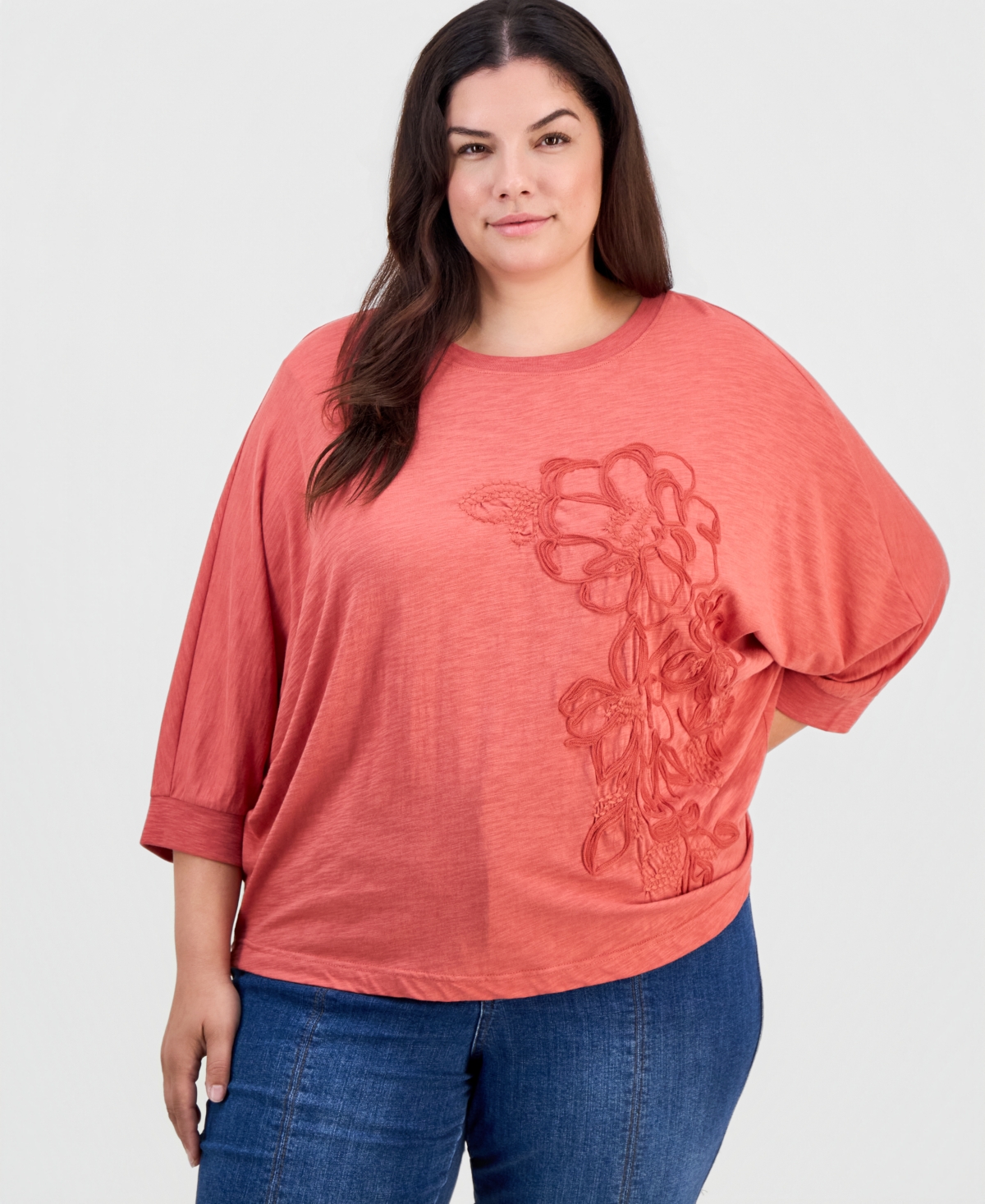 Click here for Democracy Plus Size Dolman-Sleeve Soutache Floral-... prices