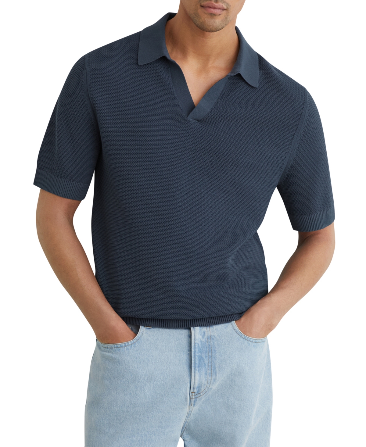 Click here for Reiss Mens Leon Cotton-Blend Basket-Stitch Open-Co... prices