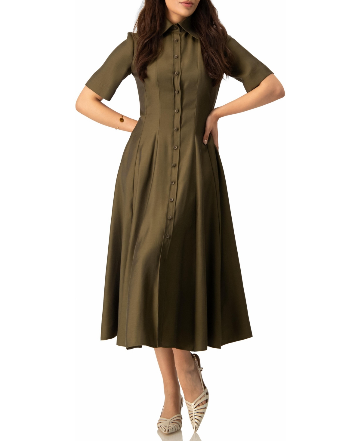 Click here for Ivonne Womens Short Sleeve Midi Dress with Button-... prices