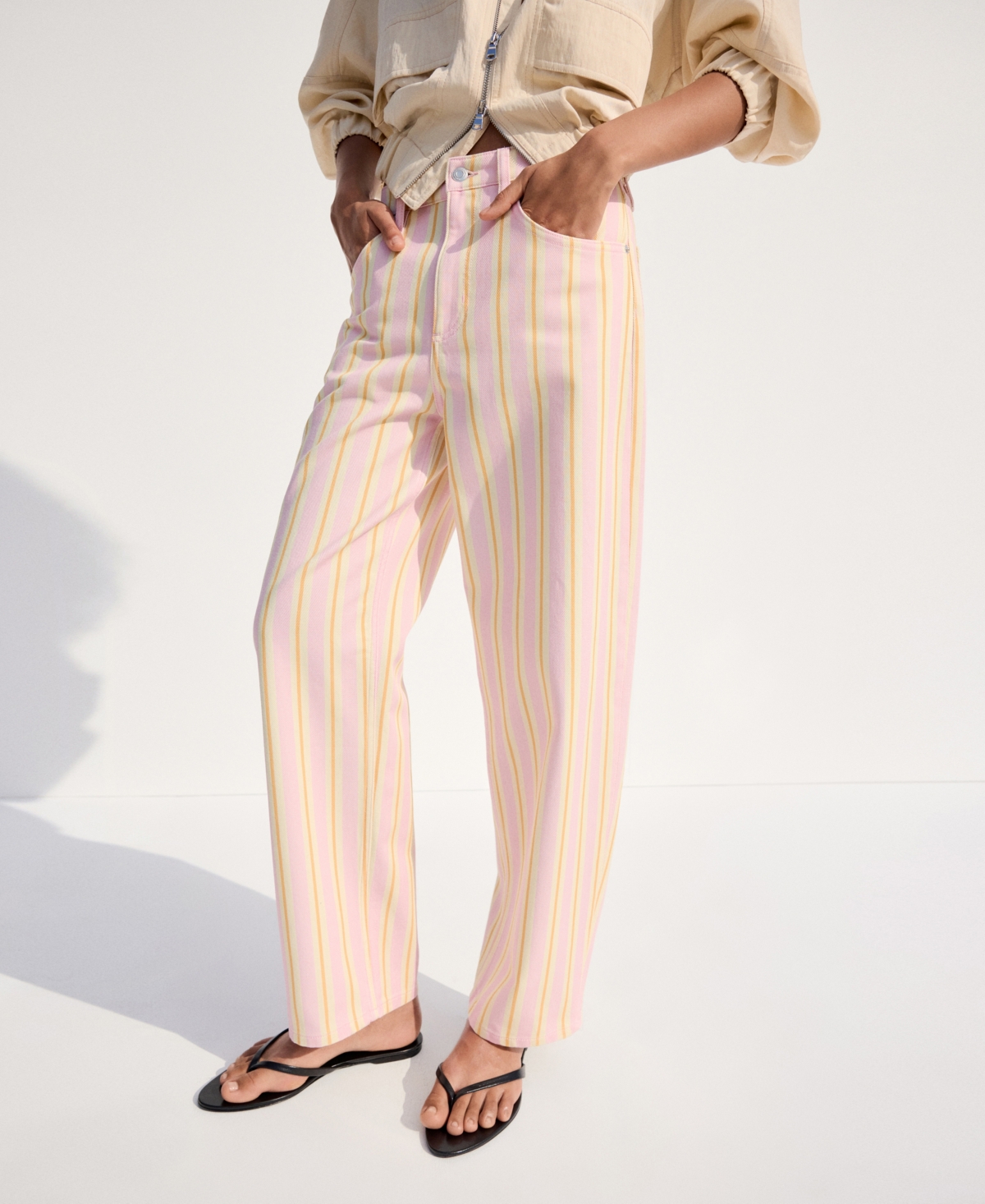 Click here for Mango Womens Striped Balloon Jeans - Light Pastel prices