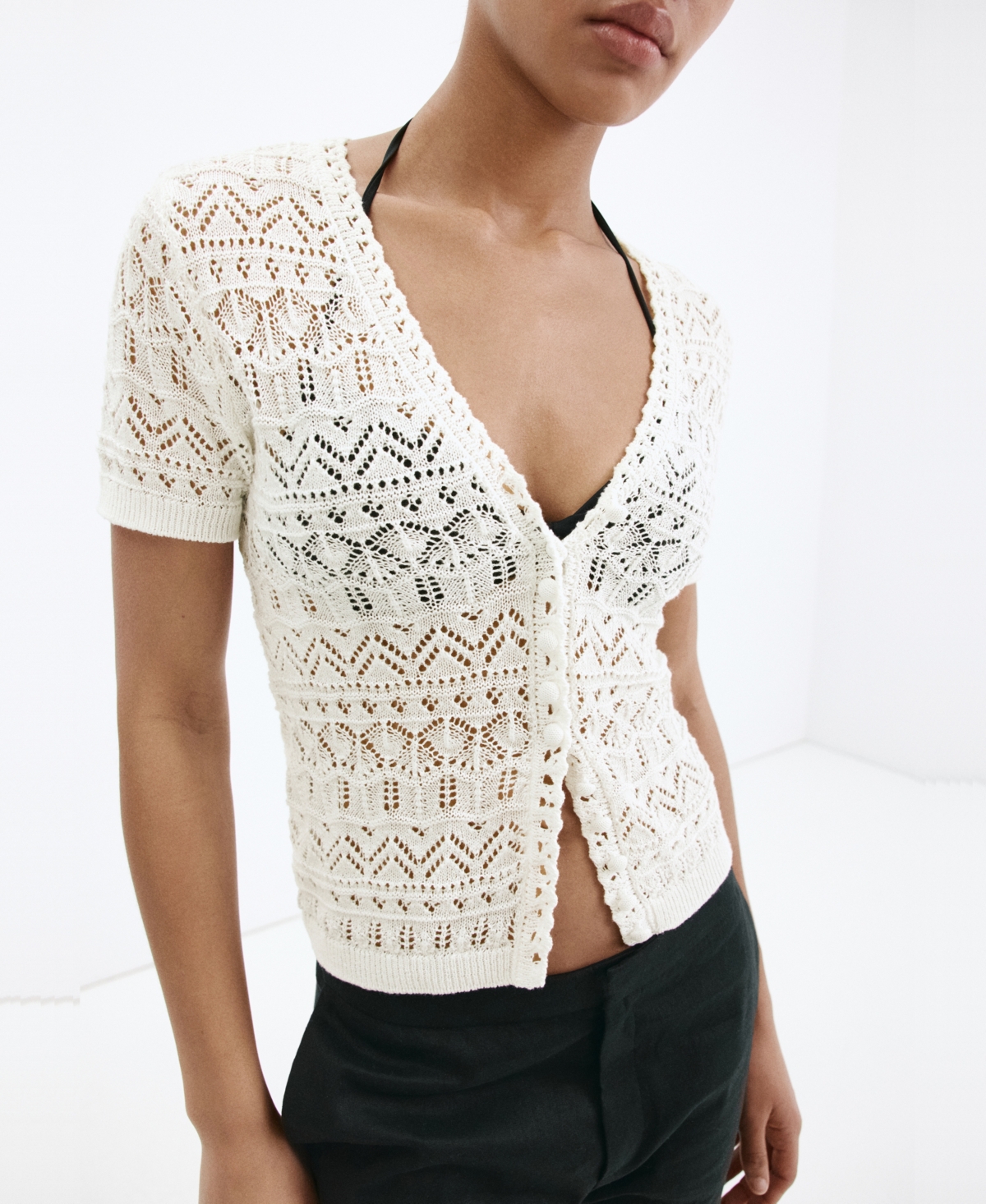 Click here for Mango Womens Short-Sleeve Open-Knit Cardigan sweat... prices