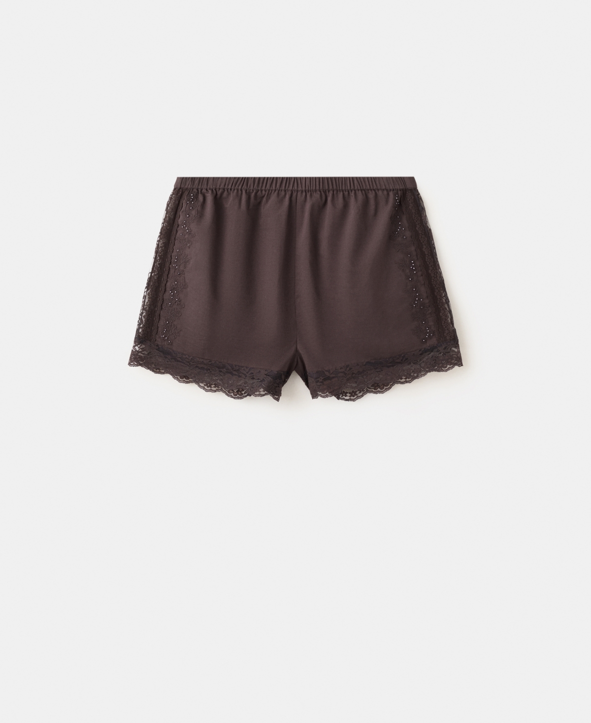 Click here for Mango Womens Lace Detail Straight Shorts - Brown prices
