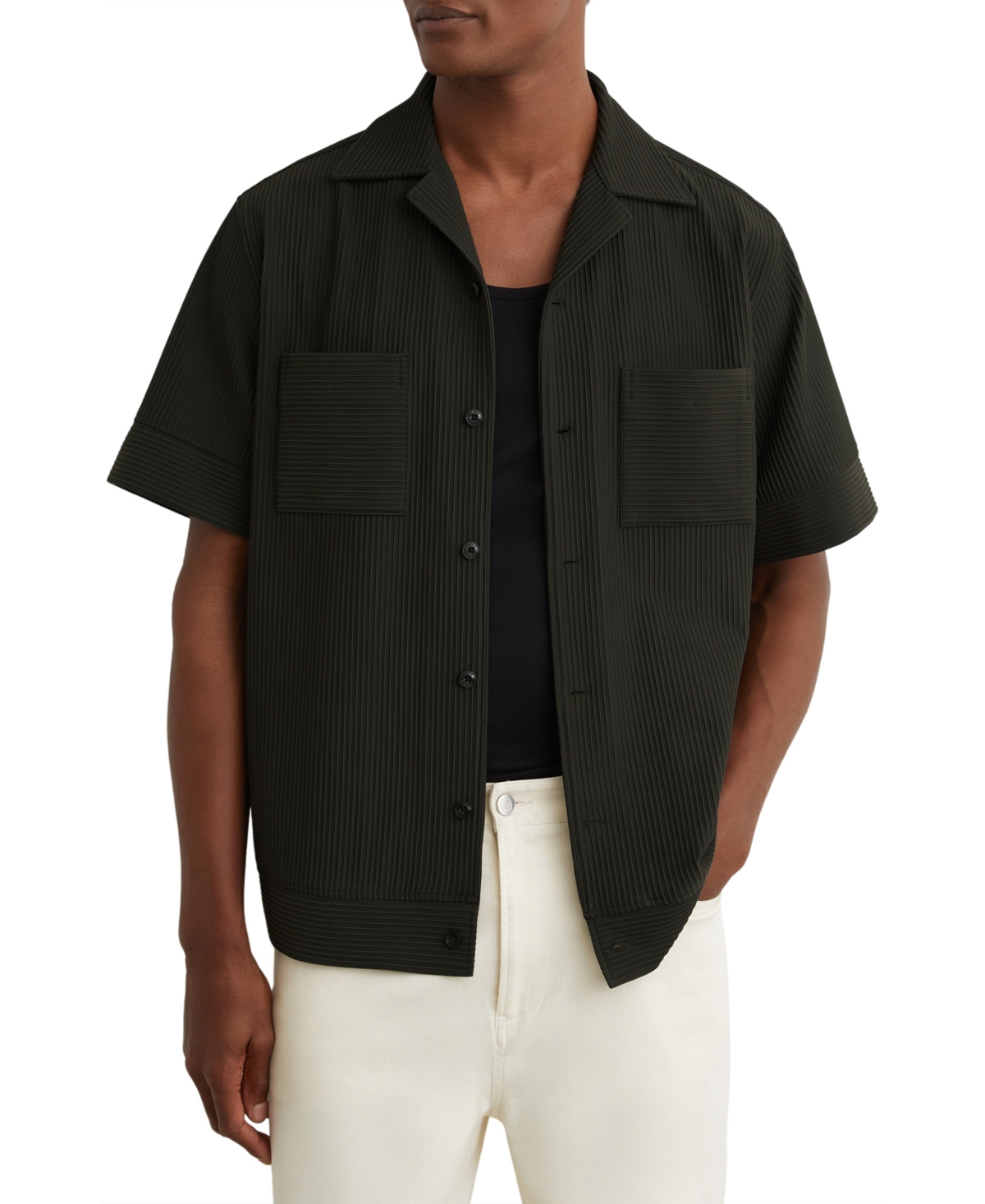 Click here for Reiss Mens Odessa Ribbed Cuban-Collar Shirt - Gree... prices