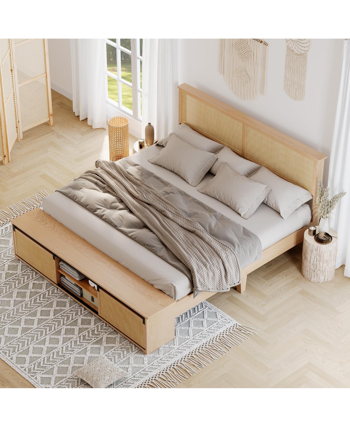 Click here for homfan Bed Frame  Rattan Headboard  Sliding Barn D... prices