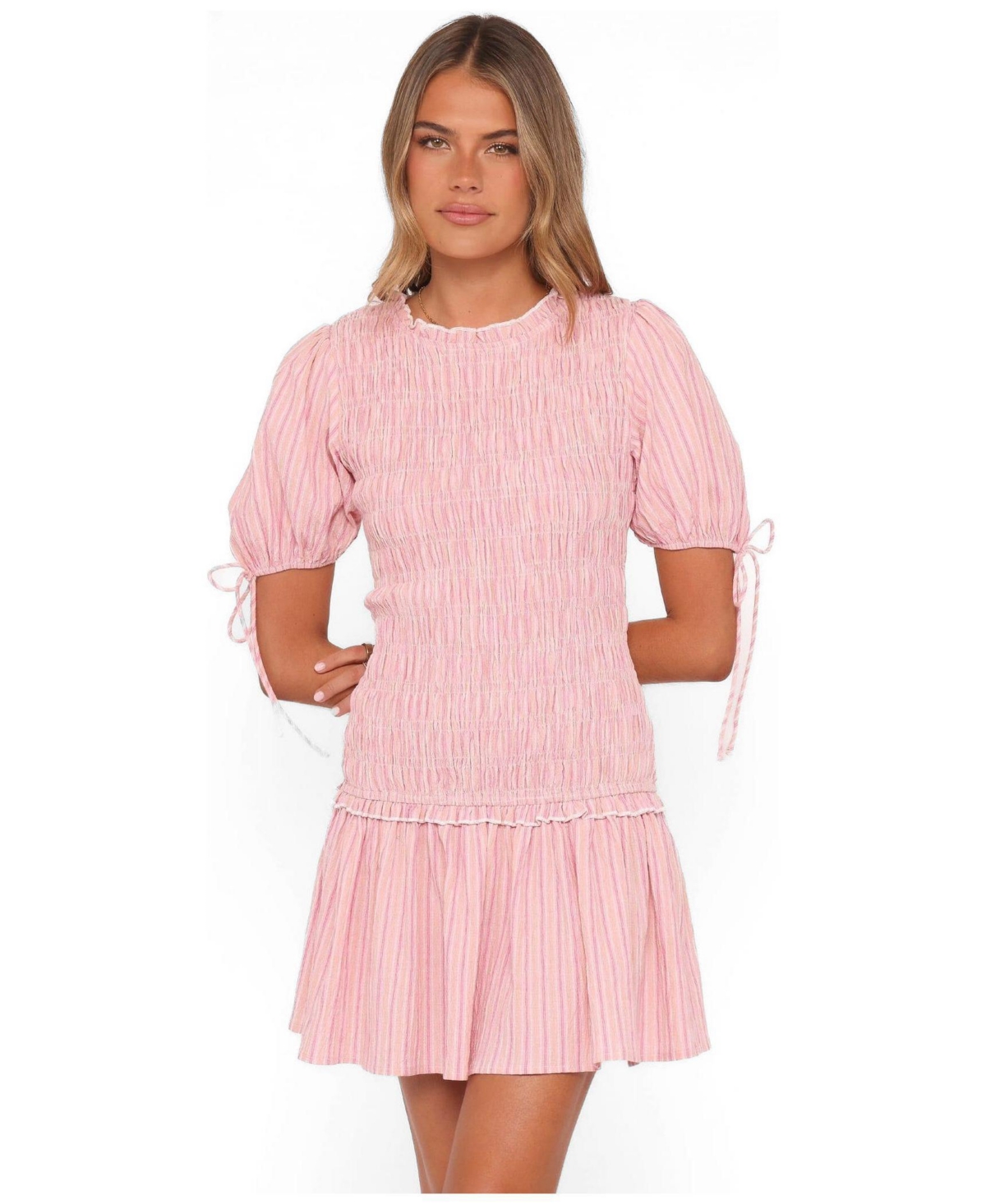 Click here for Petal and Pup Womens Kaelyn Gather Mini Dress - Pi... prices