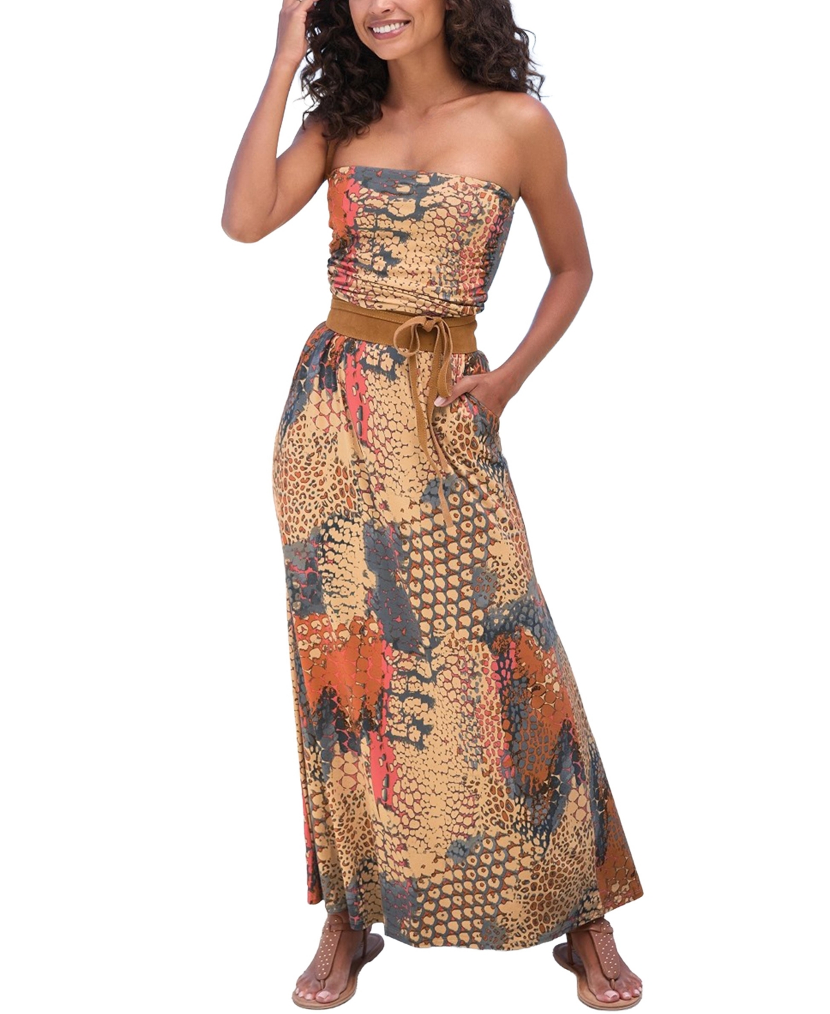 Click here for Lascana Womens Bandeau Maxi Dress - Orange multi prices