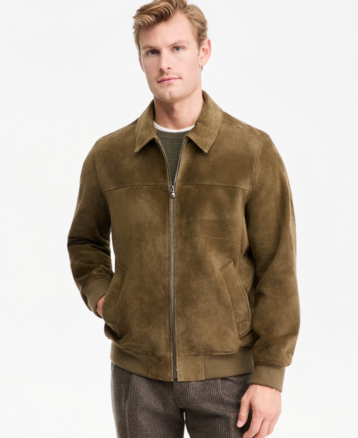 Click here for Michael Kors Mens Suede Shirt-Collar Bomber Jacket... prices