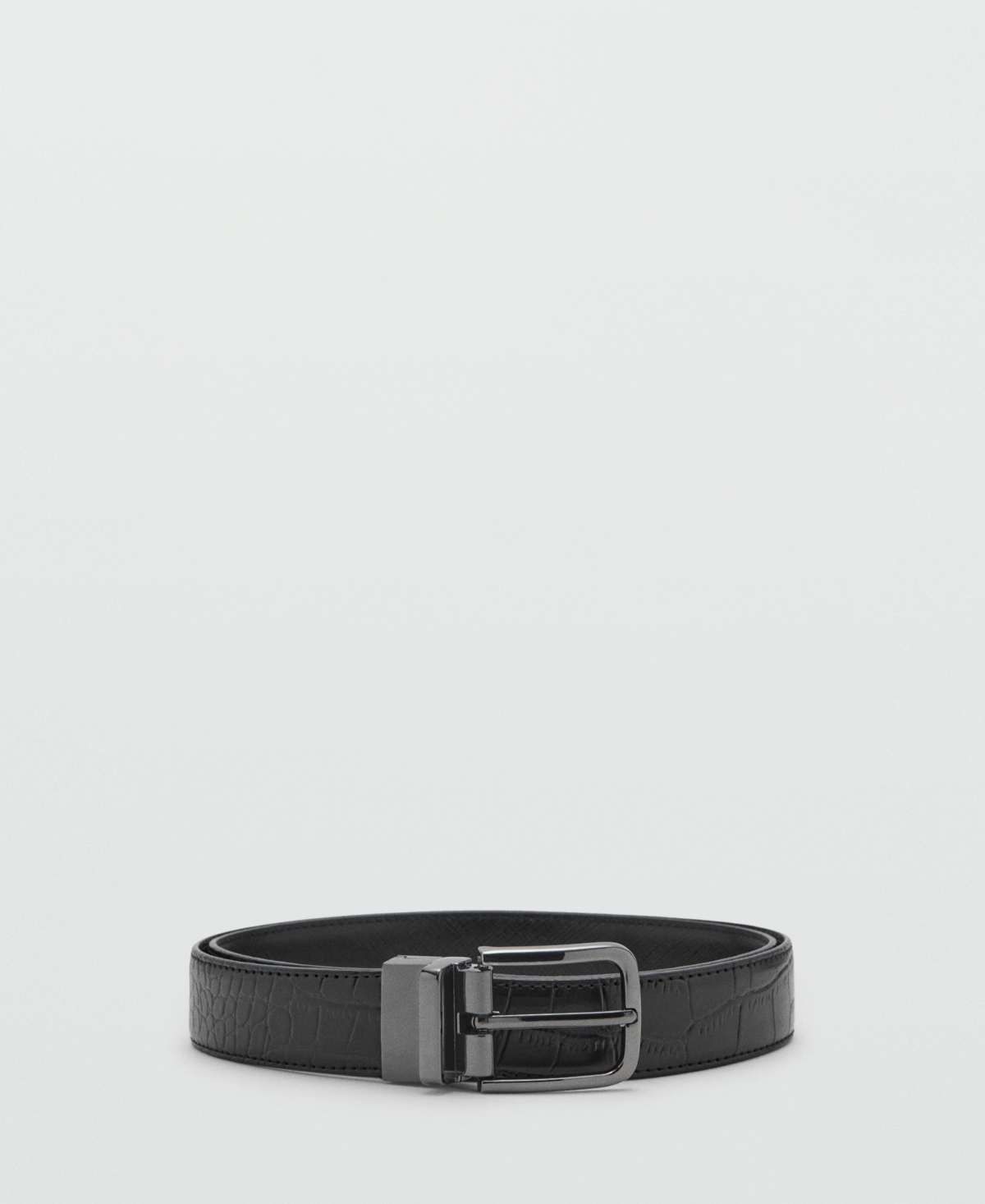 Click here for Mango Mens Croc-Effect Leather Belt - Black prices