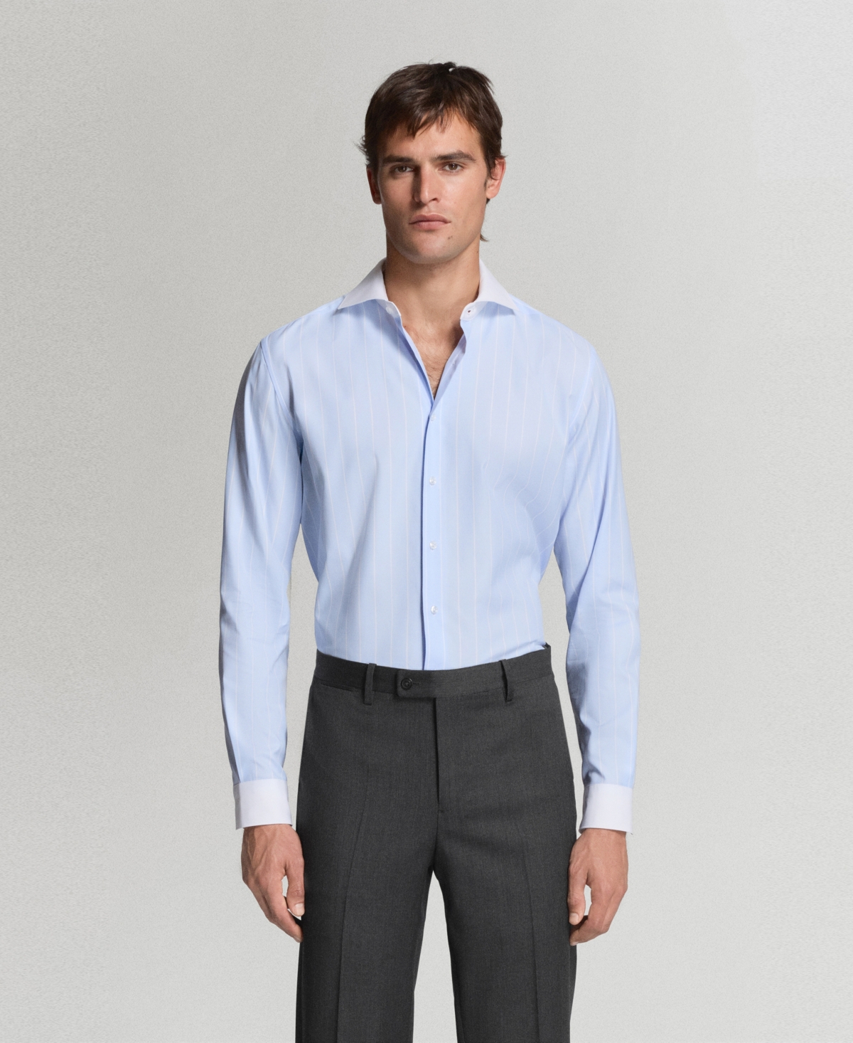 Click here for Mango Mens Cotton Striped Shirt - Blue prices