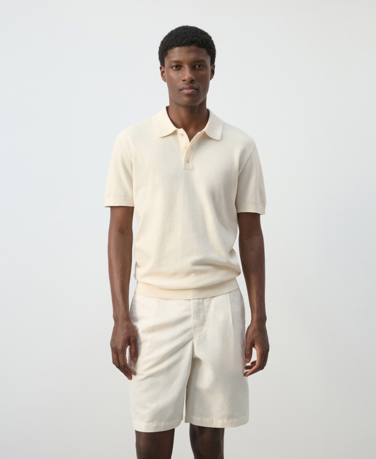Click here for Mango Mens Fine-Knit Cotton Polo Shirt - Ivory Whi... prices