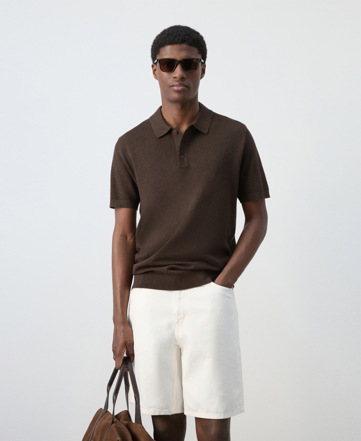 Click here for Mango Mens Fine-Knit Cotton Polo Shirt - Brown prices